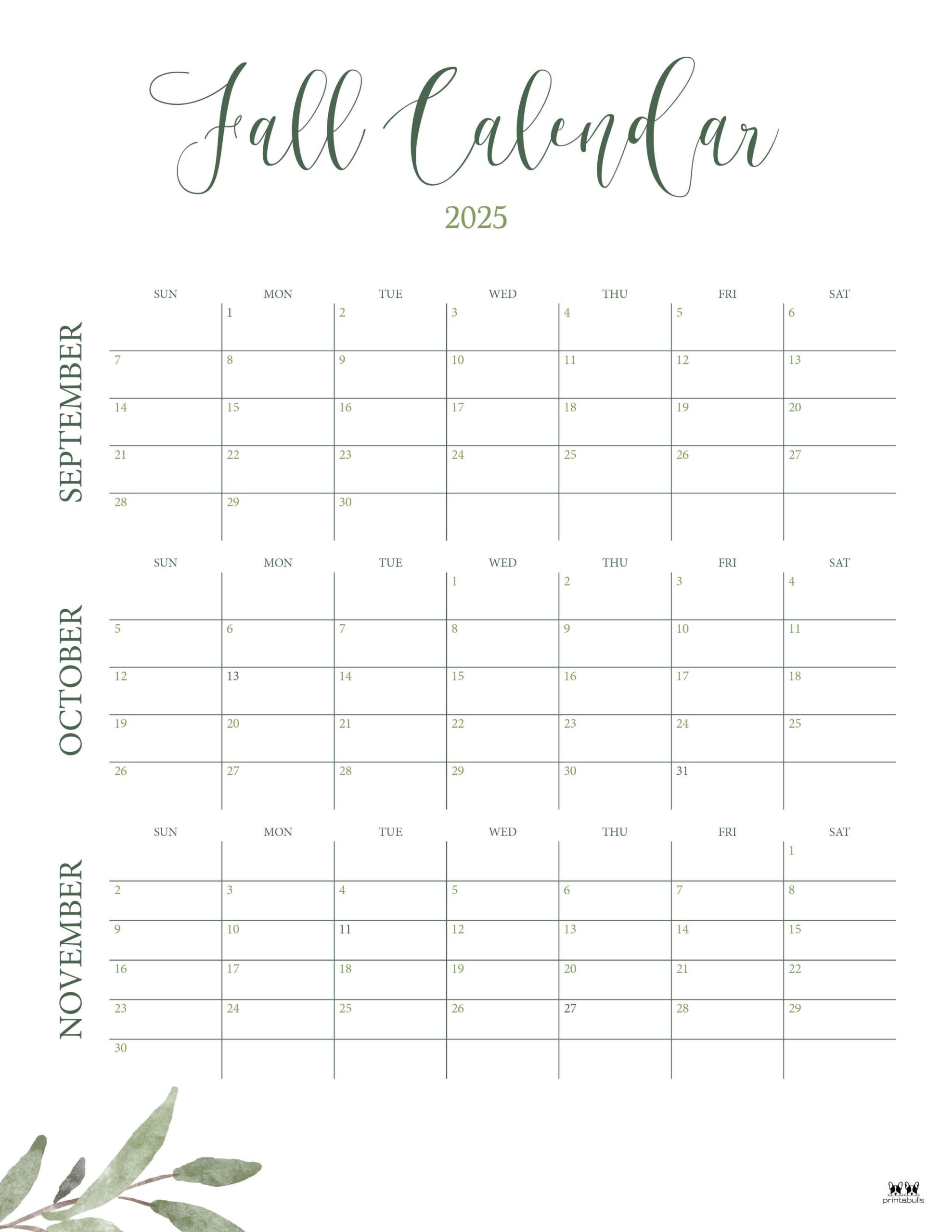 2025 Fall Calendars - 14 FREE Printables - PrintaBulk