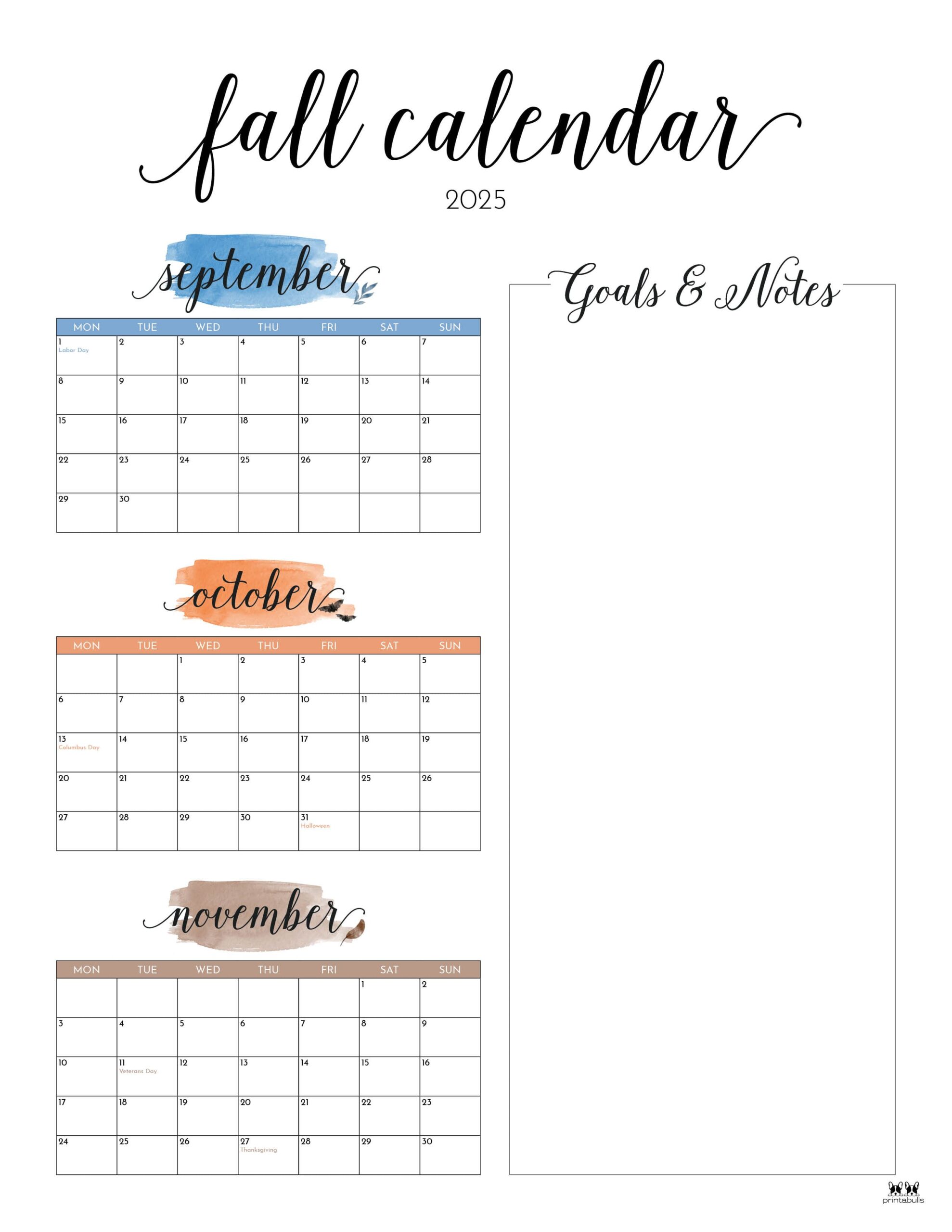 2025 Fall Calendars - 14 FREE Printables - PrintaBulk