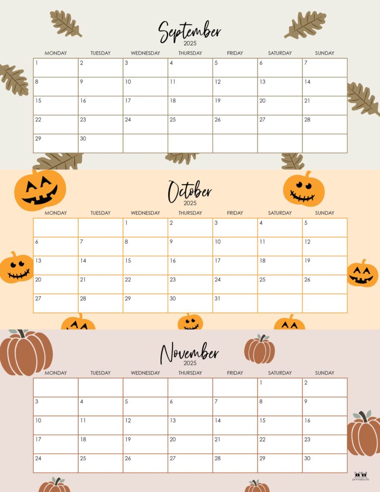2025 Fall Calendars - 14 FREE Printables | Printabulls