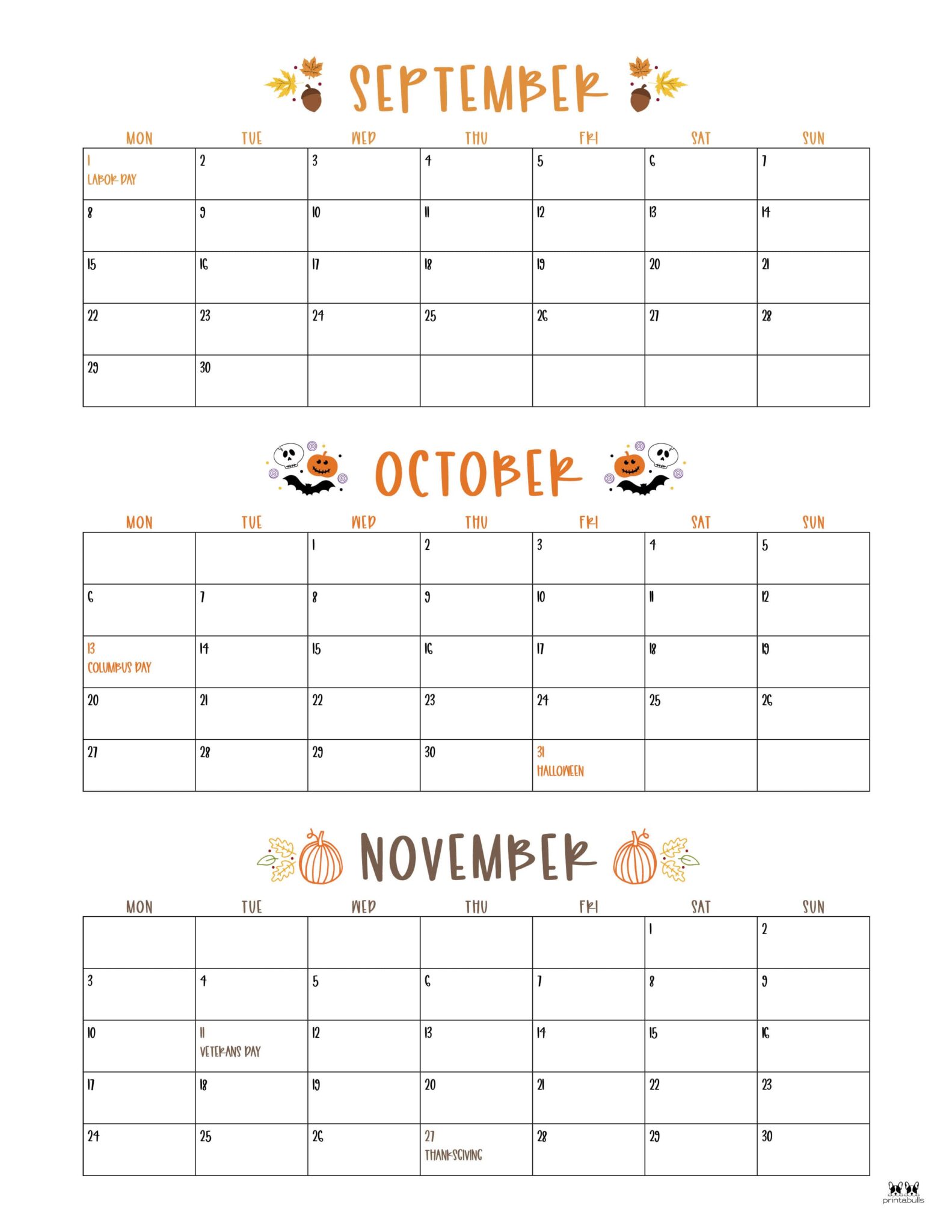 2025 Fall Calendars - 14 FREE Printables - PrintaBulk
