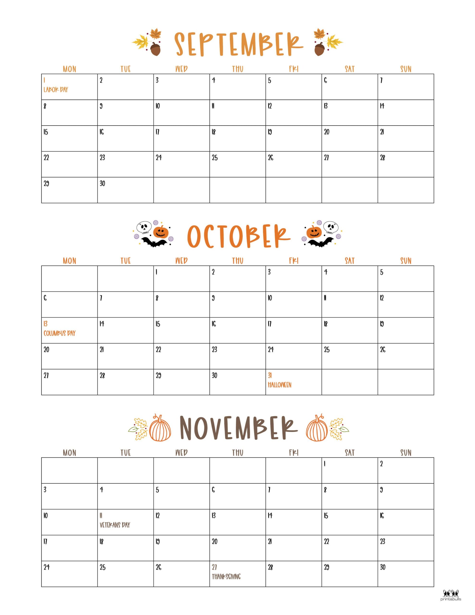 2025 Fall Calendars - 14 FREE Printables - PrintaBulk