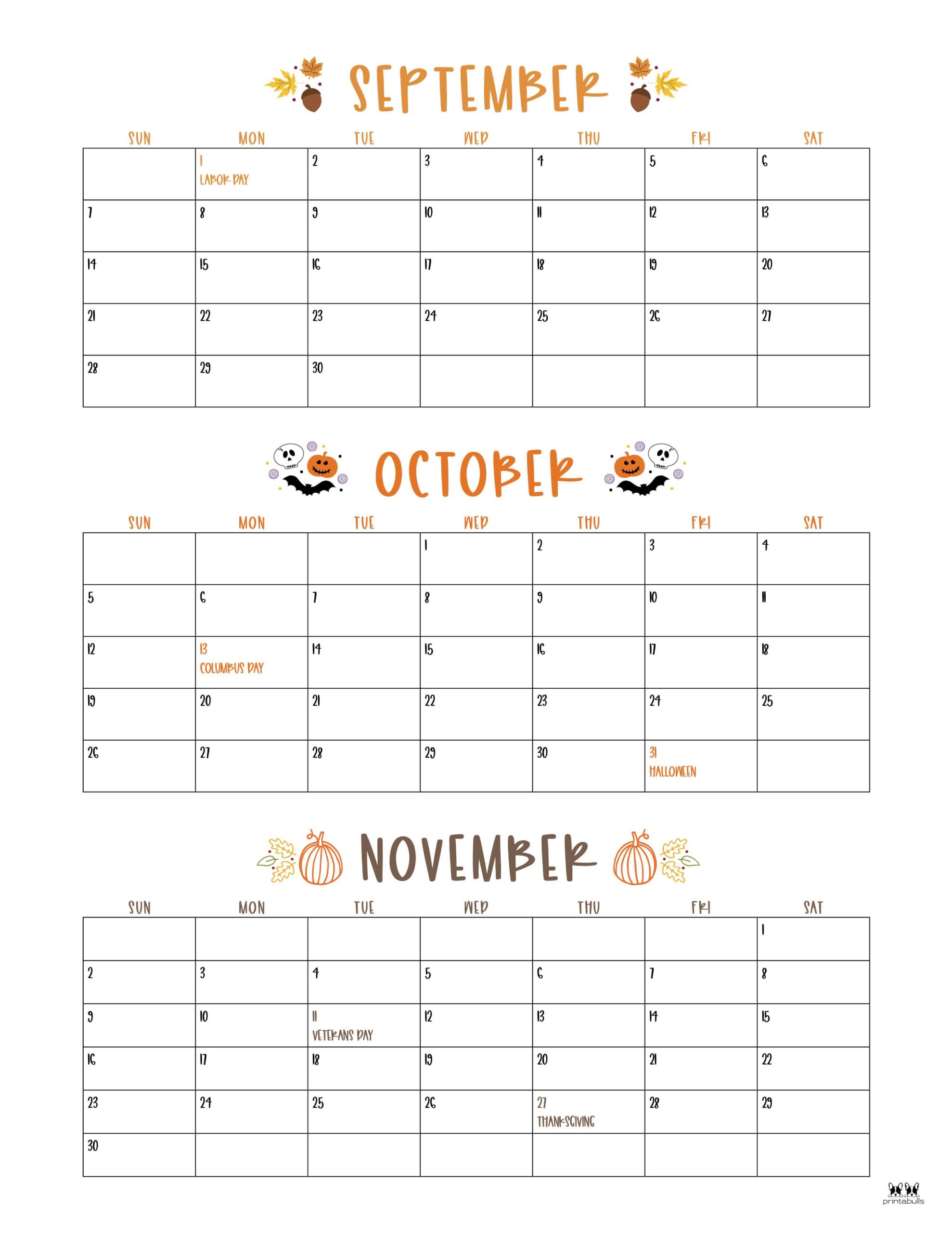 2025 Fall Calendars - 14 FREE Printables | Printabulls