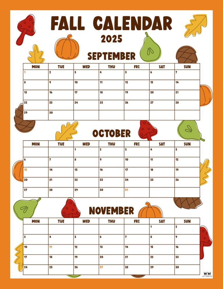 2025 Fall Calendars - 14 FREE Printables | Printabulls