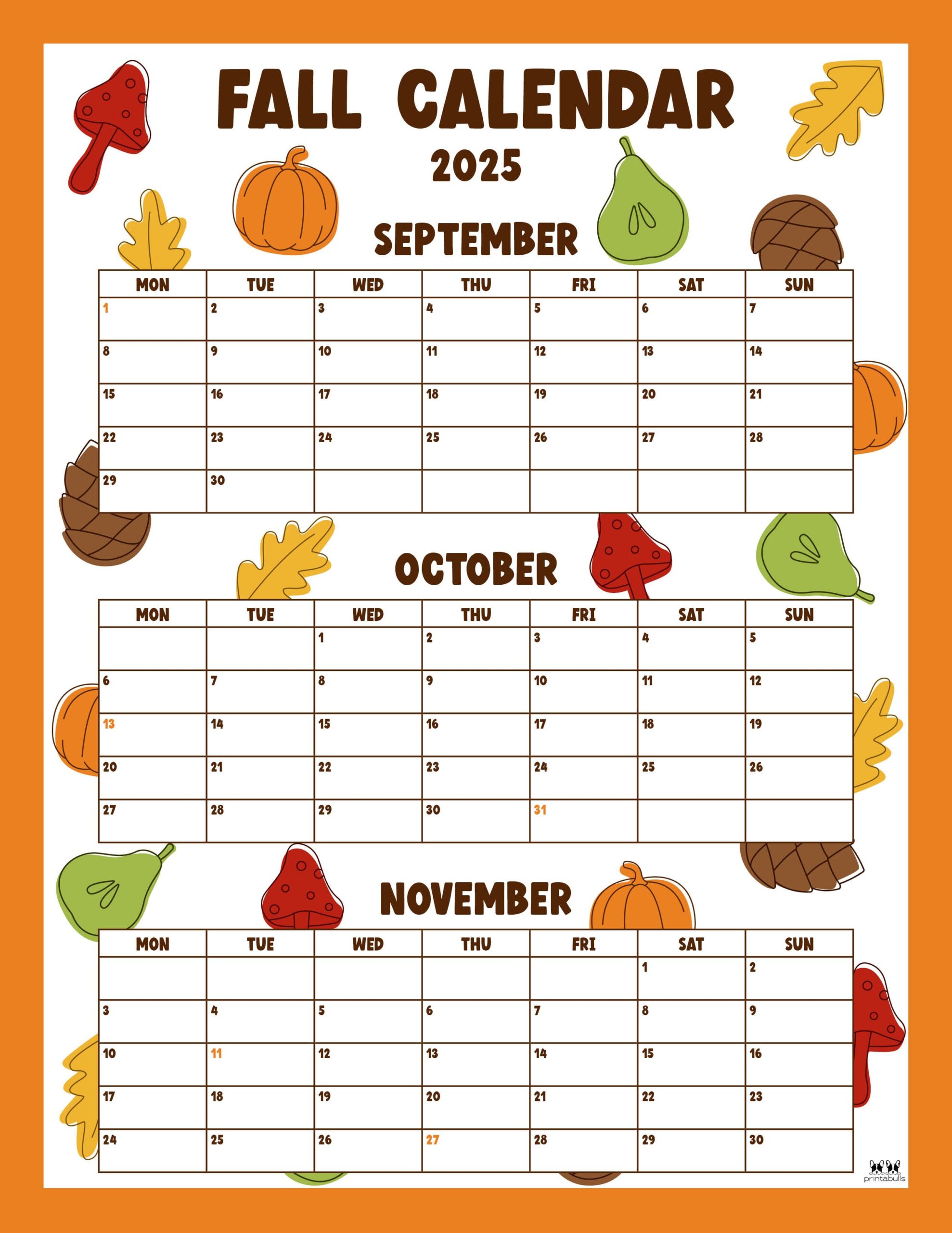 2025 Fall Calendars - 14 FREE Printables - PrintaBulk