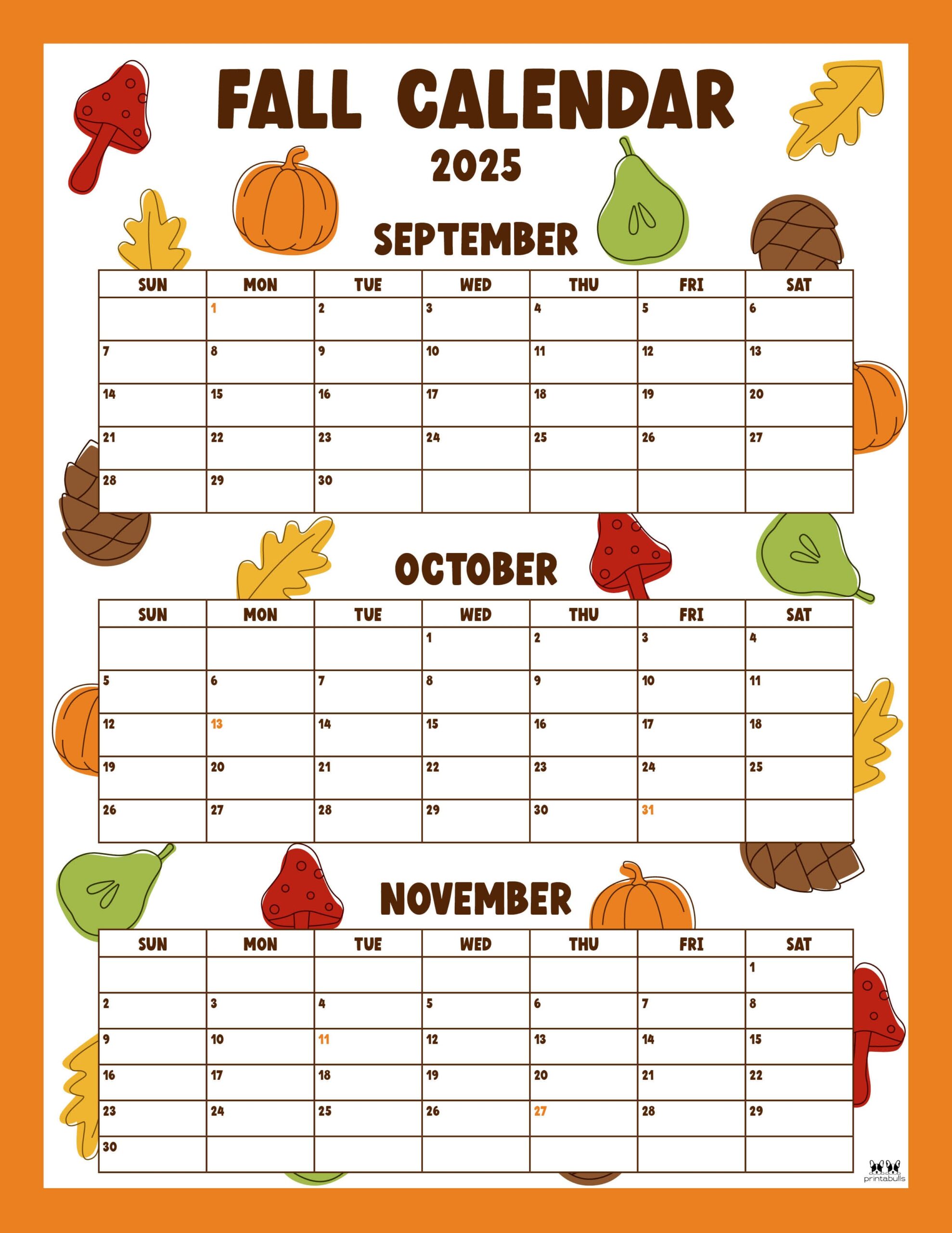 2025 Fall Calendars - 14 FREE Printables | Printabulls