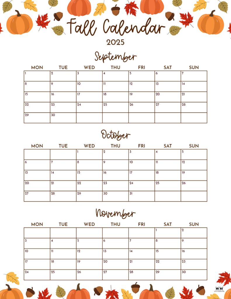 2025 Fall Calendars - 14 FREE Printables - PrintaBulk