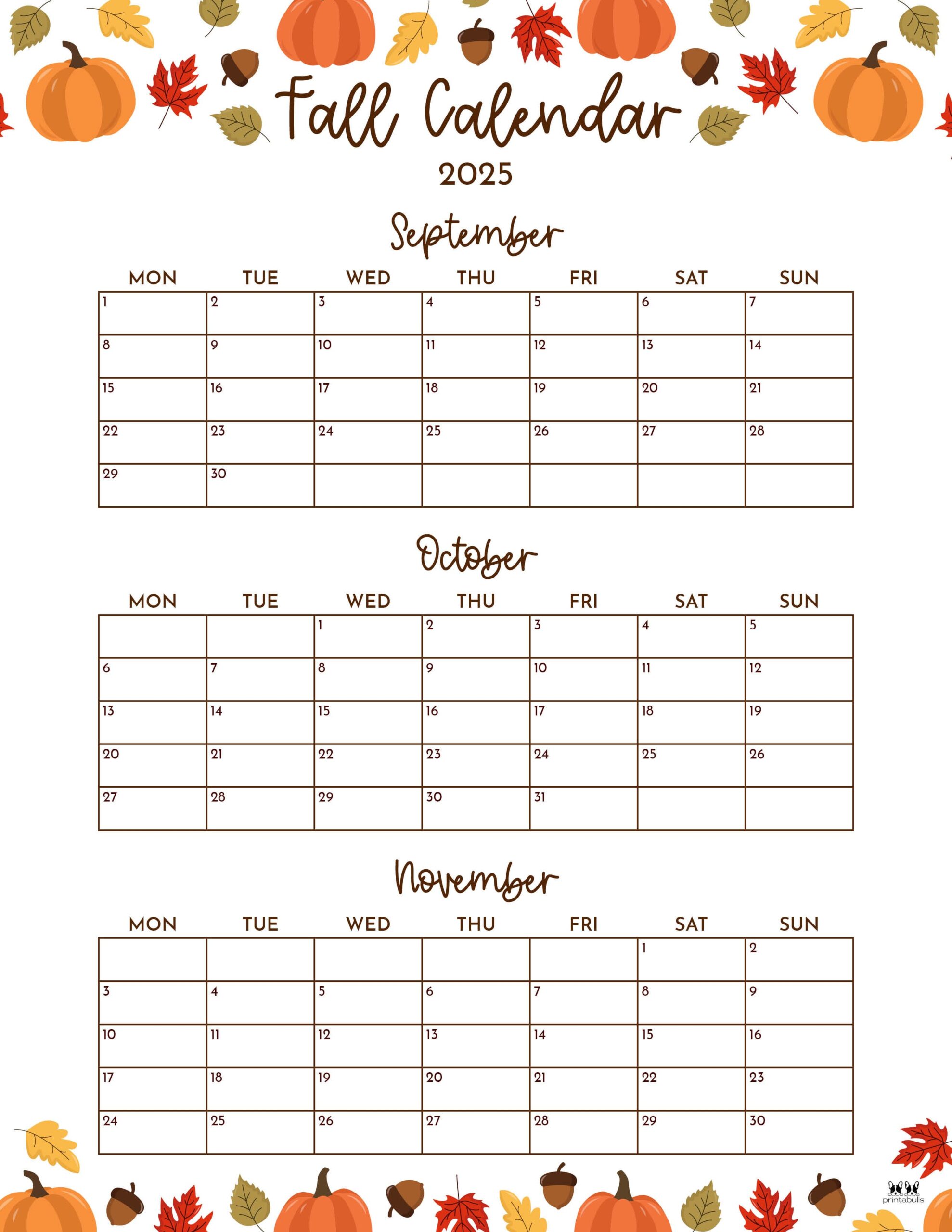2025 Fall Calendars - 14 FREE Printables | Printabulls