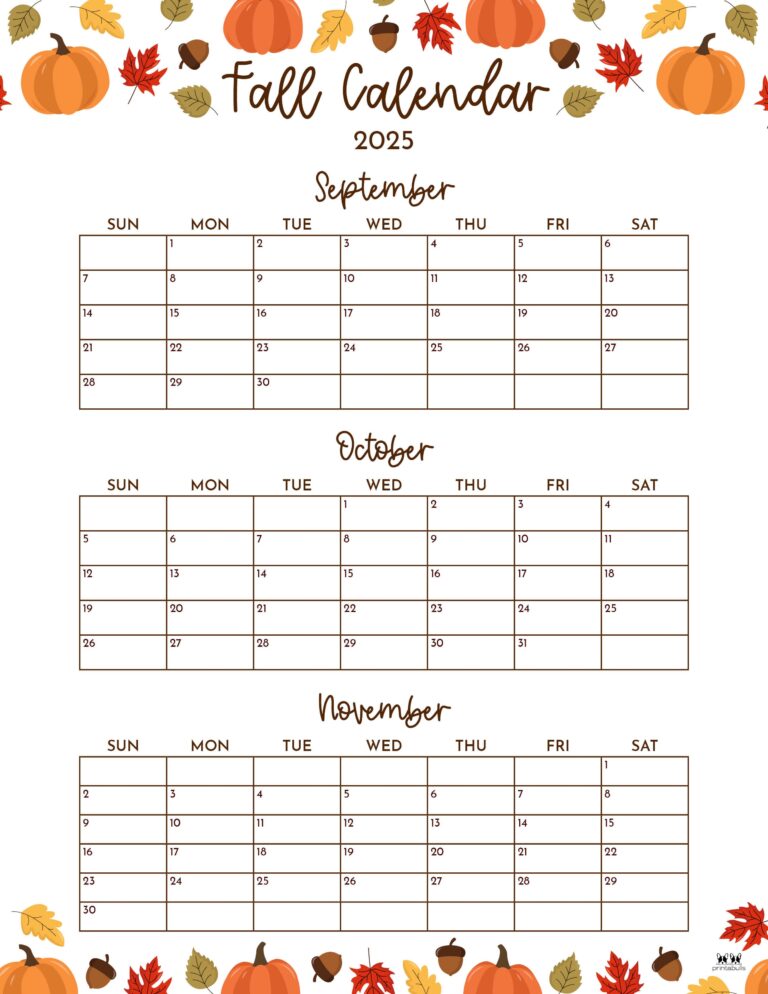 2025 Fall Calendars - 14 FREE Printables | Printabulls