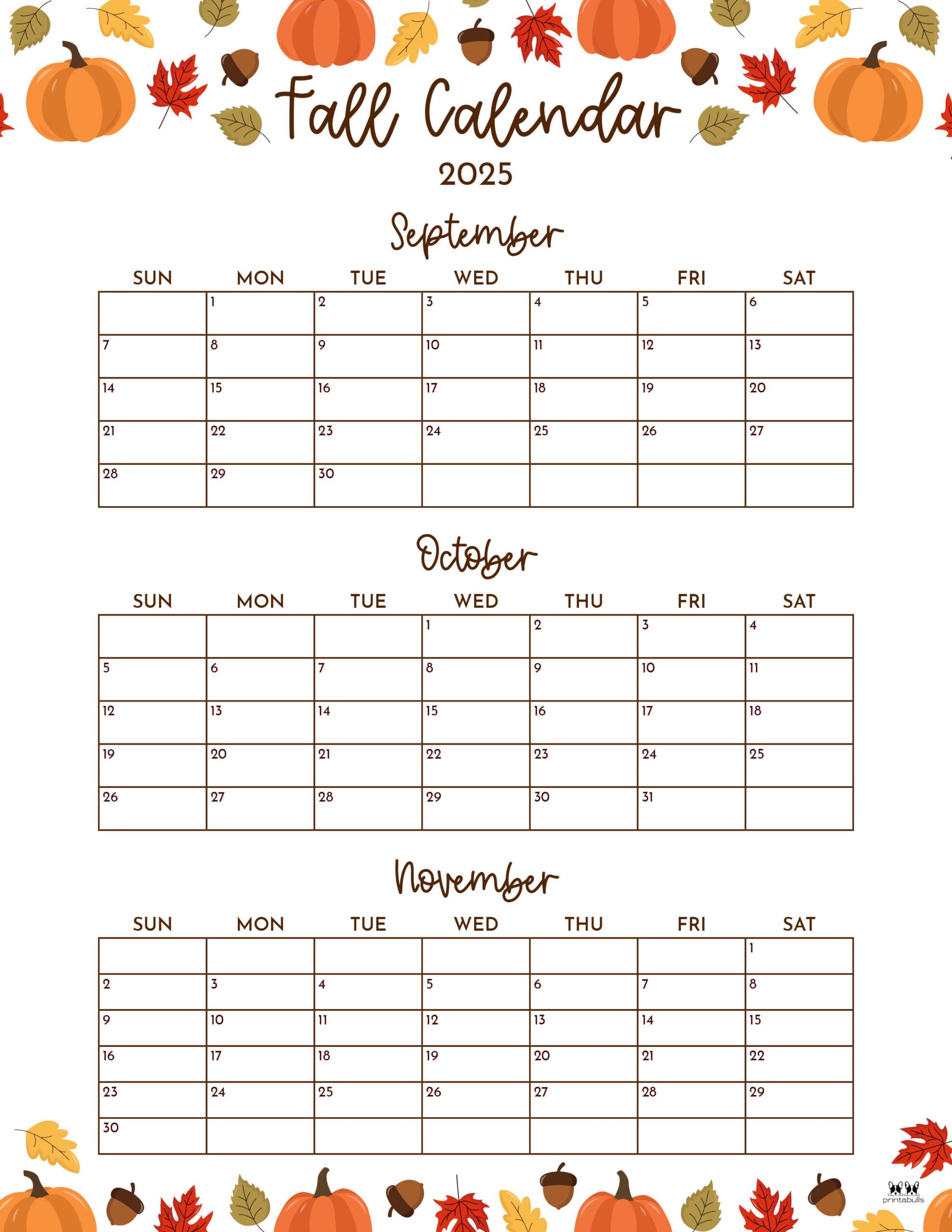 2025 Fall Calendars - 14 FREE Printables - PrintaBulk