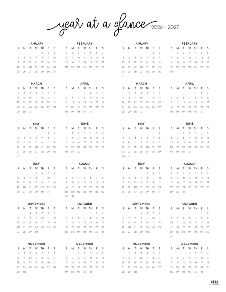 2026-2027 Two Year Calendars - 10 FREE Cals | Printabulls