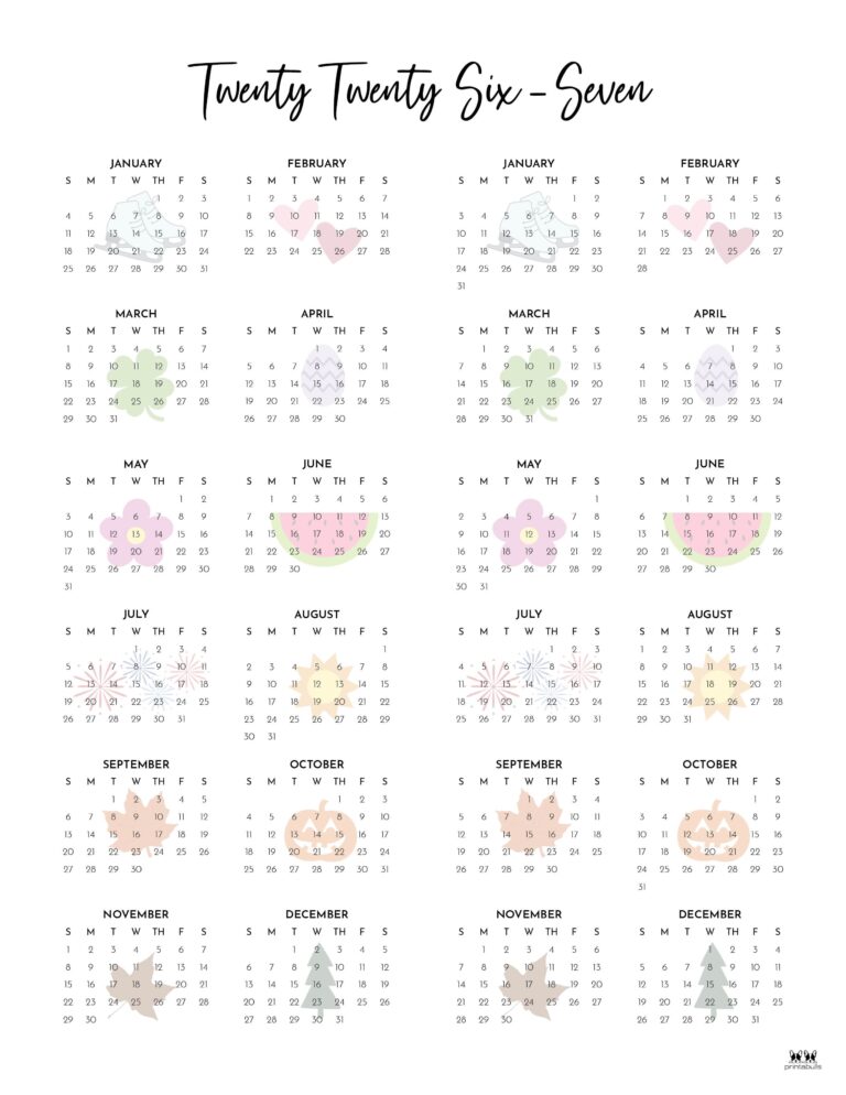 2026-2027 Two Year Calendars - 10 FREE Cals | Printabulls