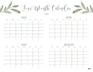2026 Four Month Calendars - 31 FREE Printables - PrintaBulk