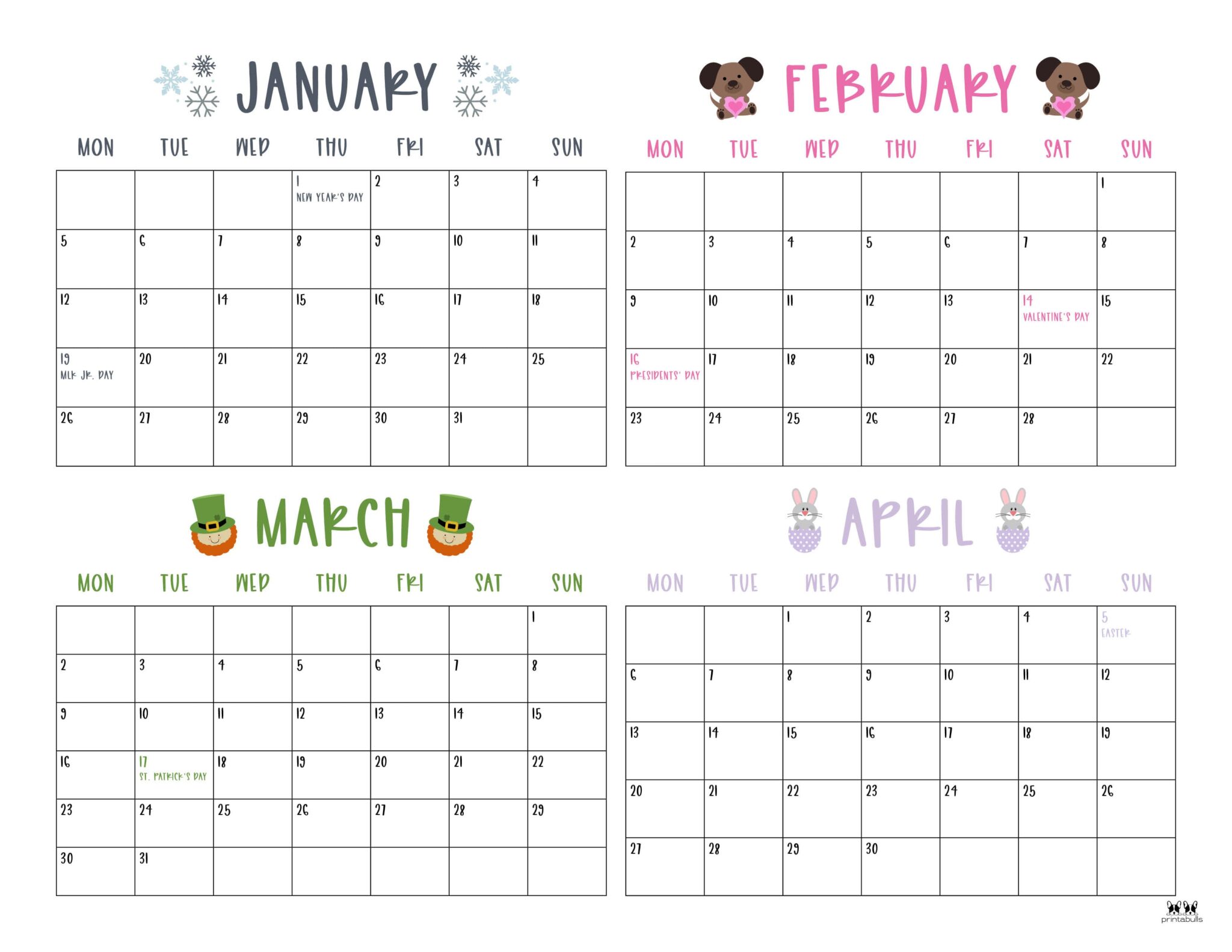2026 Four Month Calendars - 31 FREE Printables - PrintaBulk