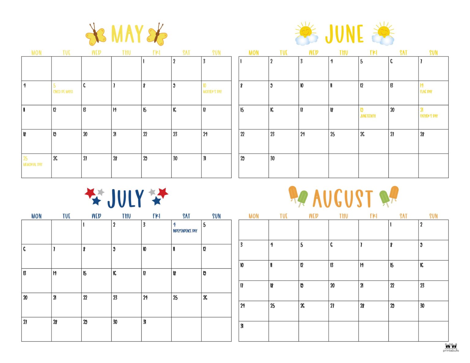 2026 Four Month Calendars - 31 FREE Printables | Printabulls