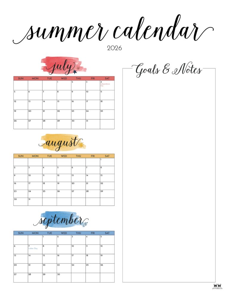 2026 Summer Calendars - 43 FREE Printables | Printabulls