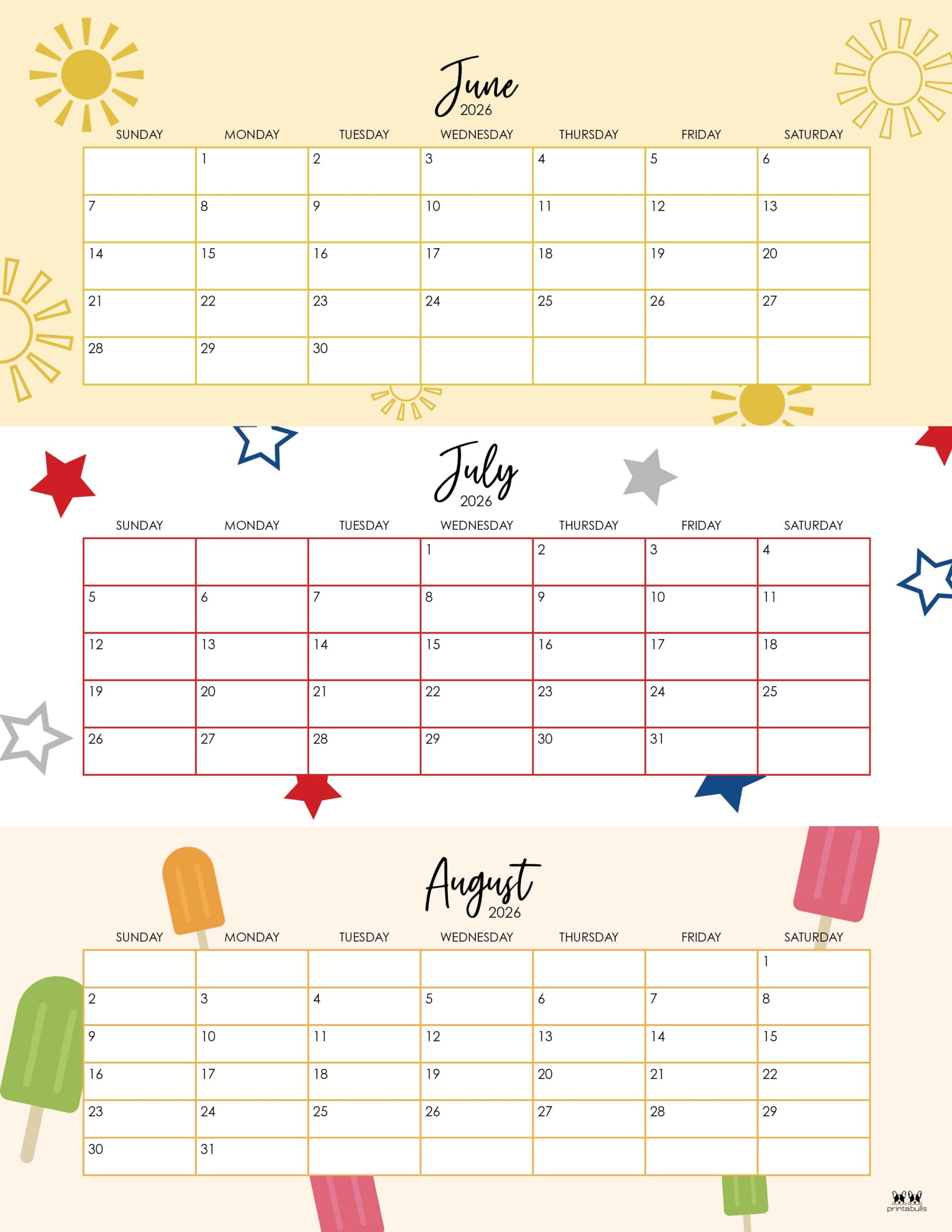 2026 Summer Calendars - 31 FREE Printables | Printabulls
