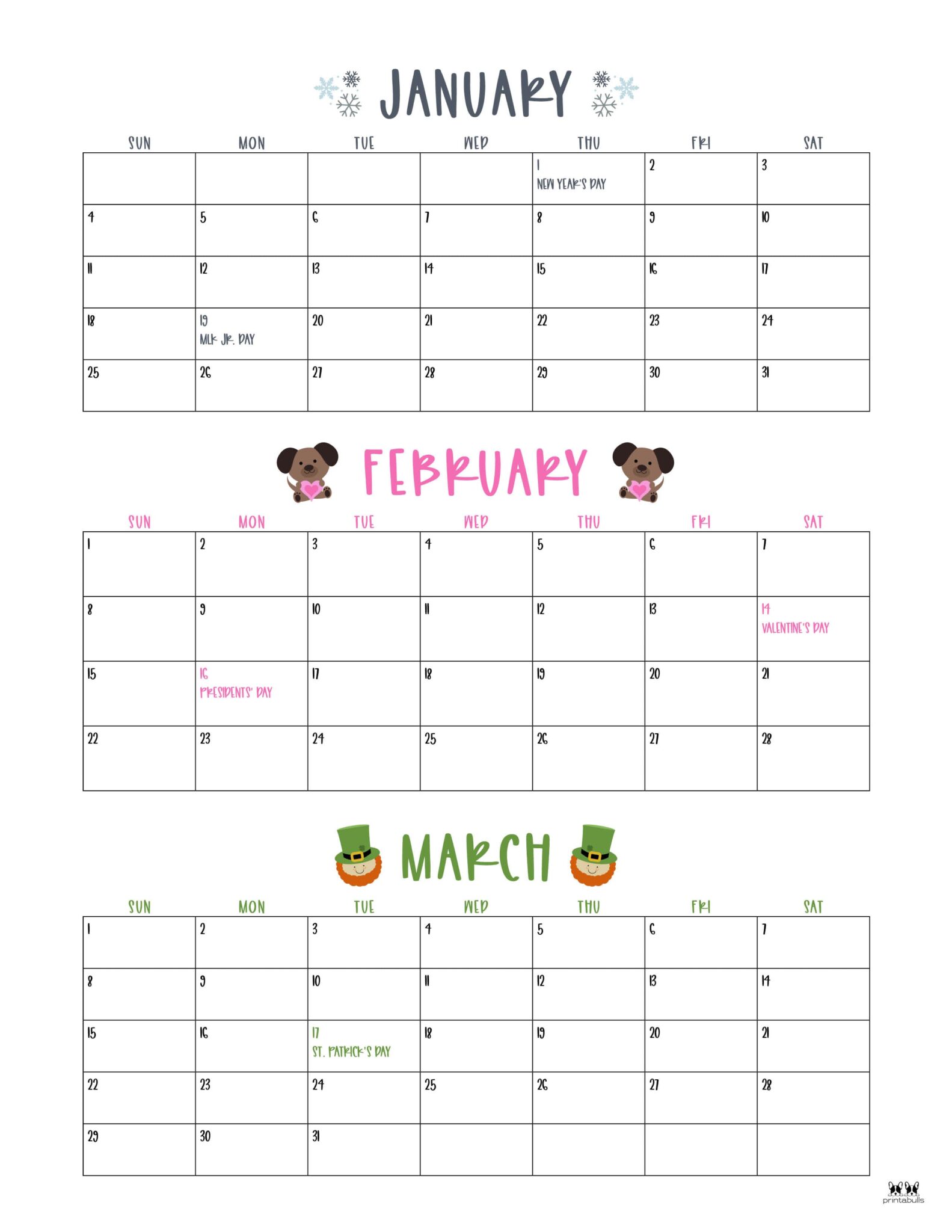 2026 Three Month/Quarterly Calendars - 36 FREE Cals | Printabulls