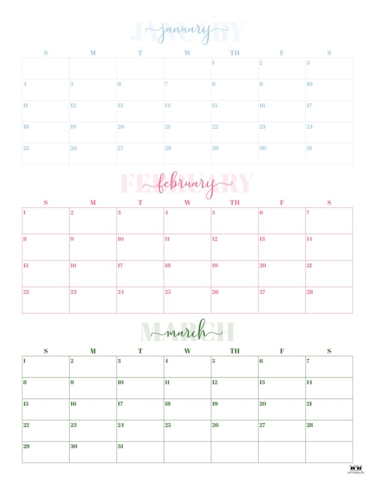 2026 Three Month/Quarterly Calendars - 36 FREE Cals | Printabulls