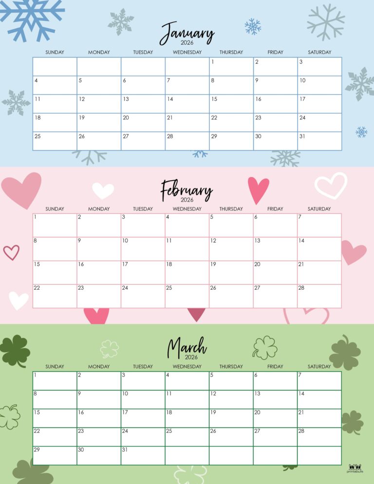 2026 Three Month/Quarterly Calendars - 36 FREE Cals | Printabulls