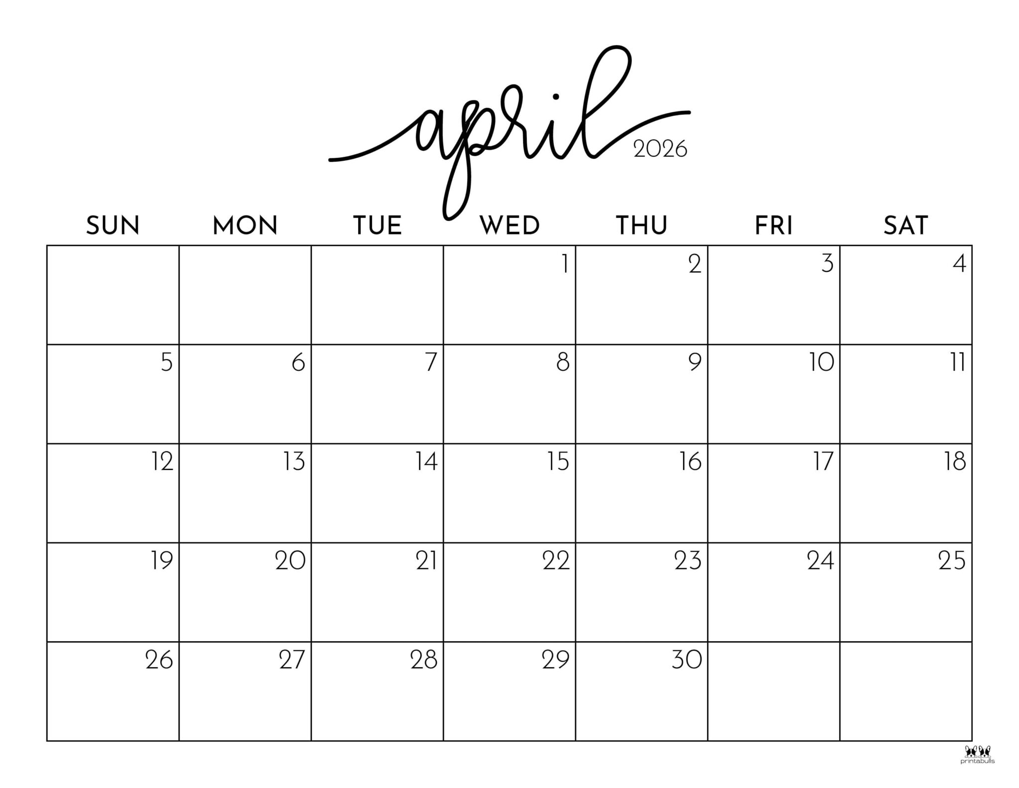 April 2026 Calendars - 150 FREE Printables | Printabulls