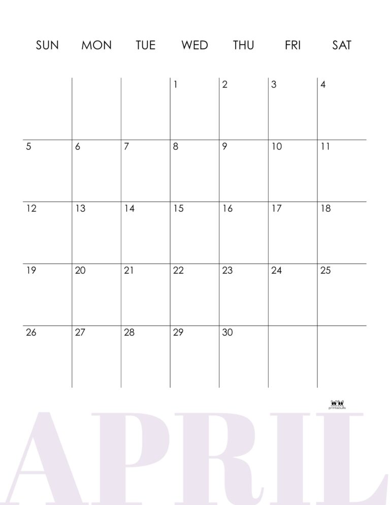 April 2026 Calendars - 123 FREE Printables - PrintaBulk