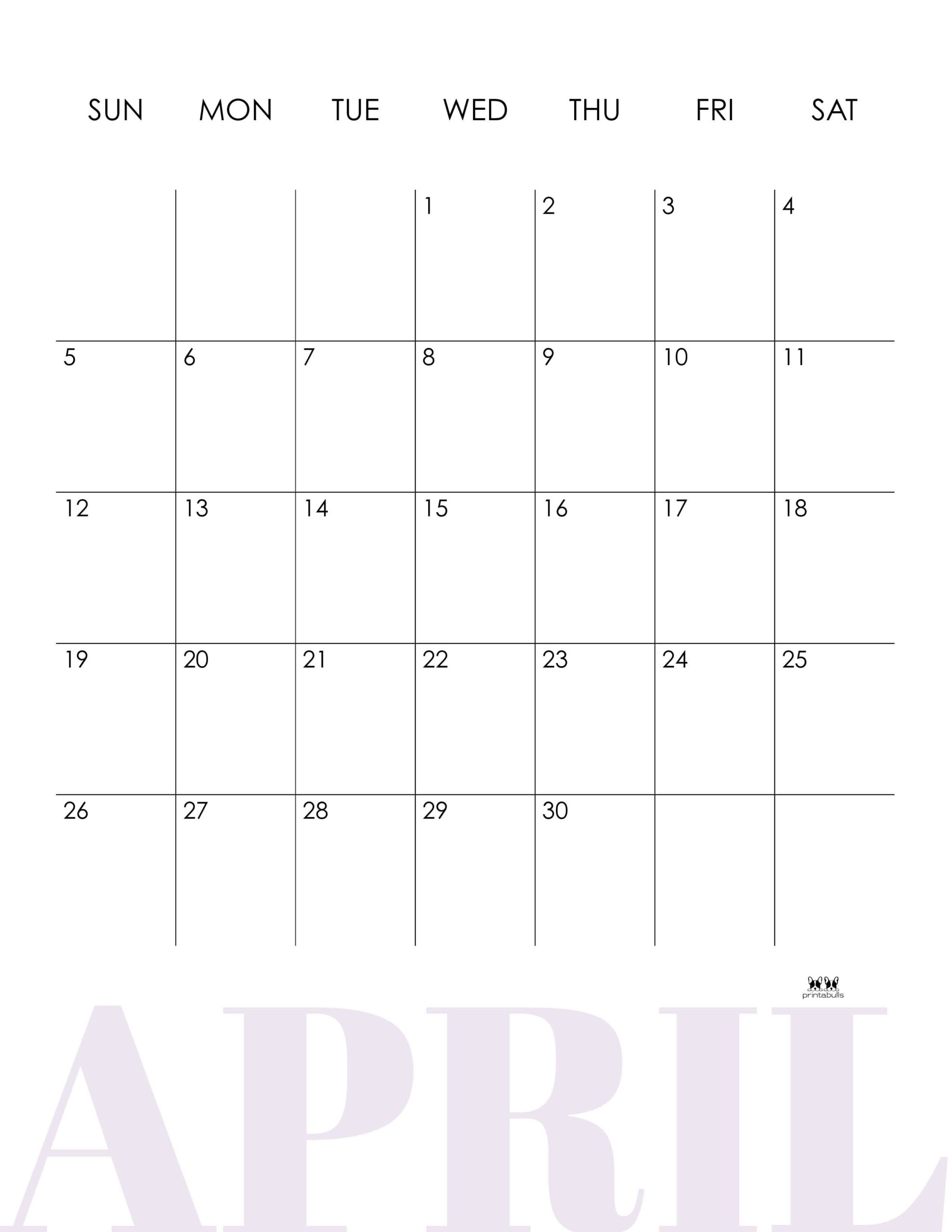 April 2026 Calendars - 123 FREE Printables - PrintaBulk
