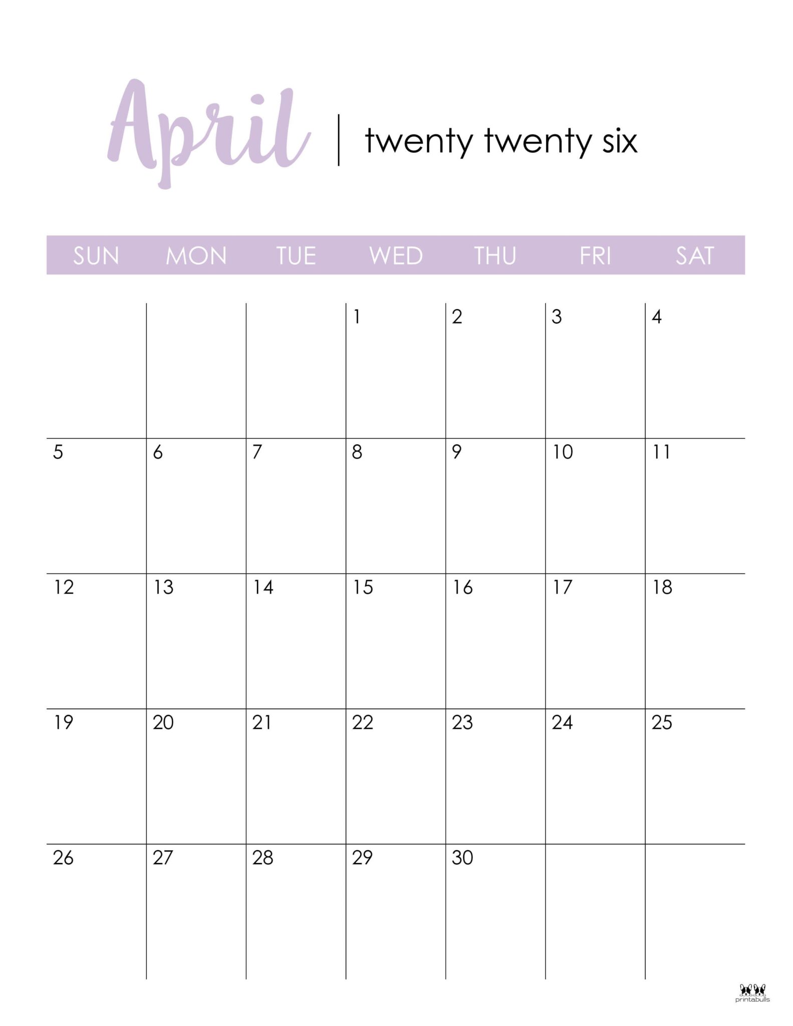 April 2026 Calendars - 123 FREE Printables | Printabulls