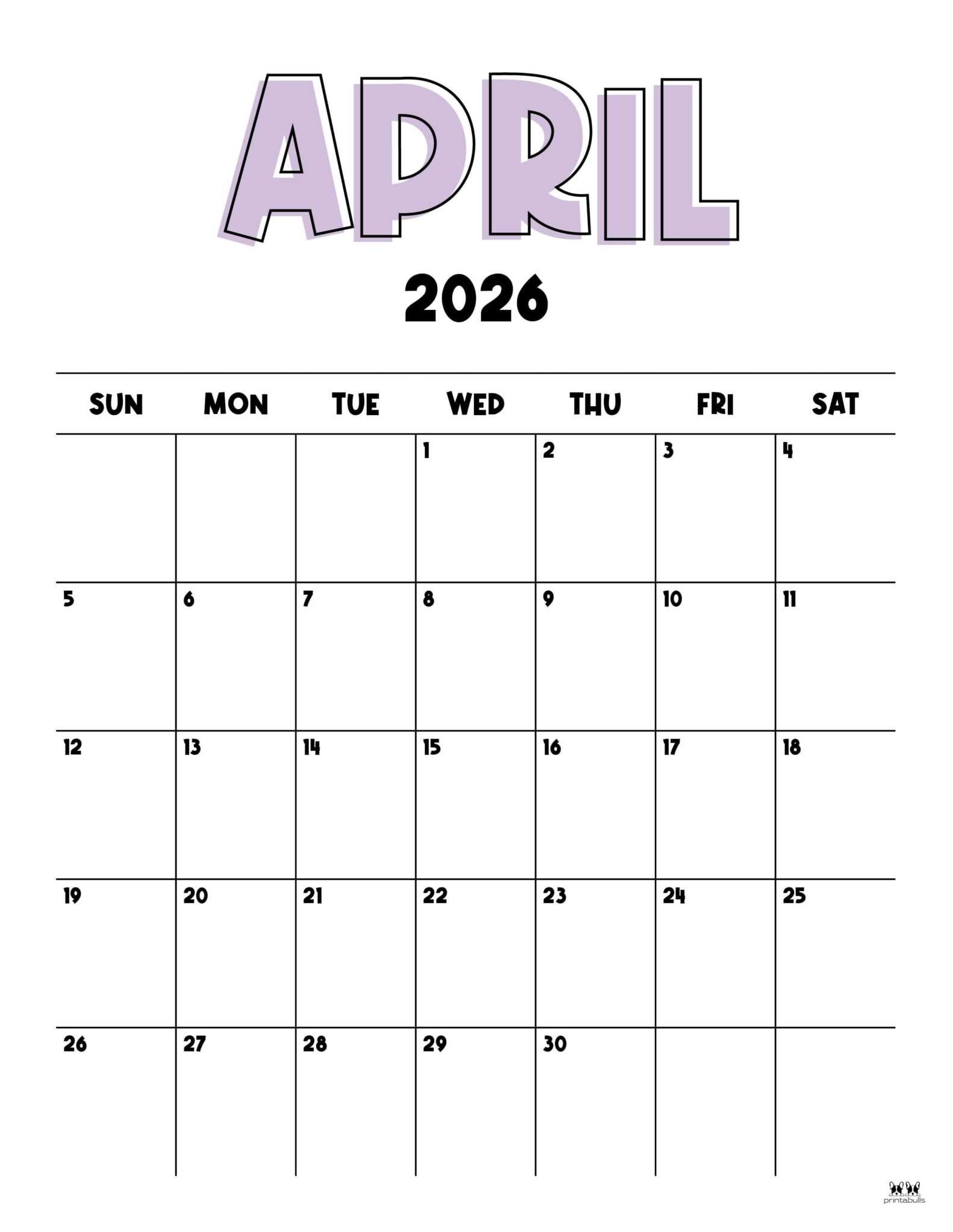 April 2026 Calendars - 123 FREE Printables | Printabulls