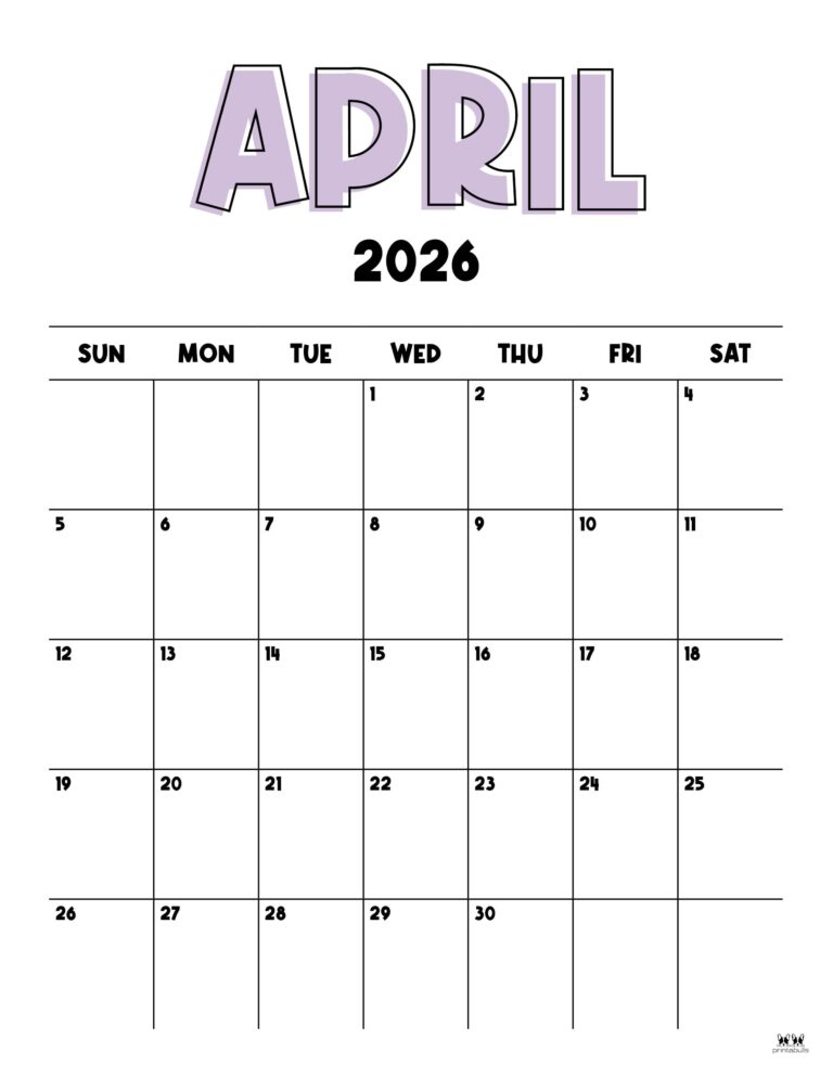 April 2026 Calendars - 123 FREE Printables | Printabulls