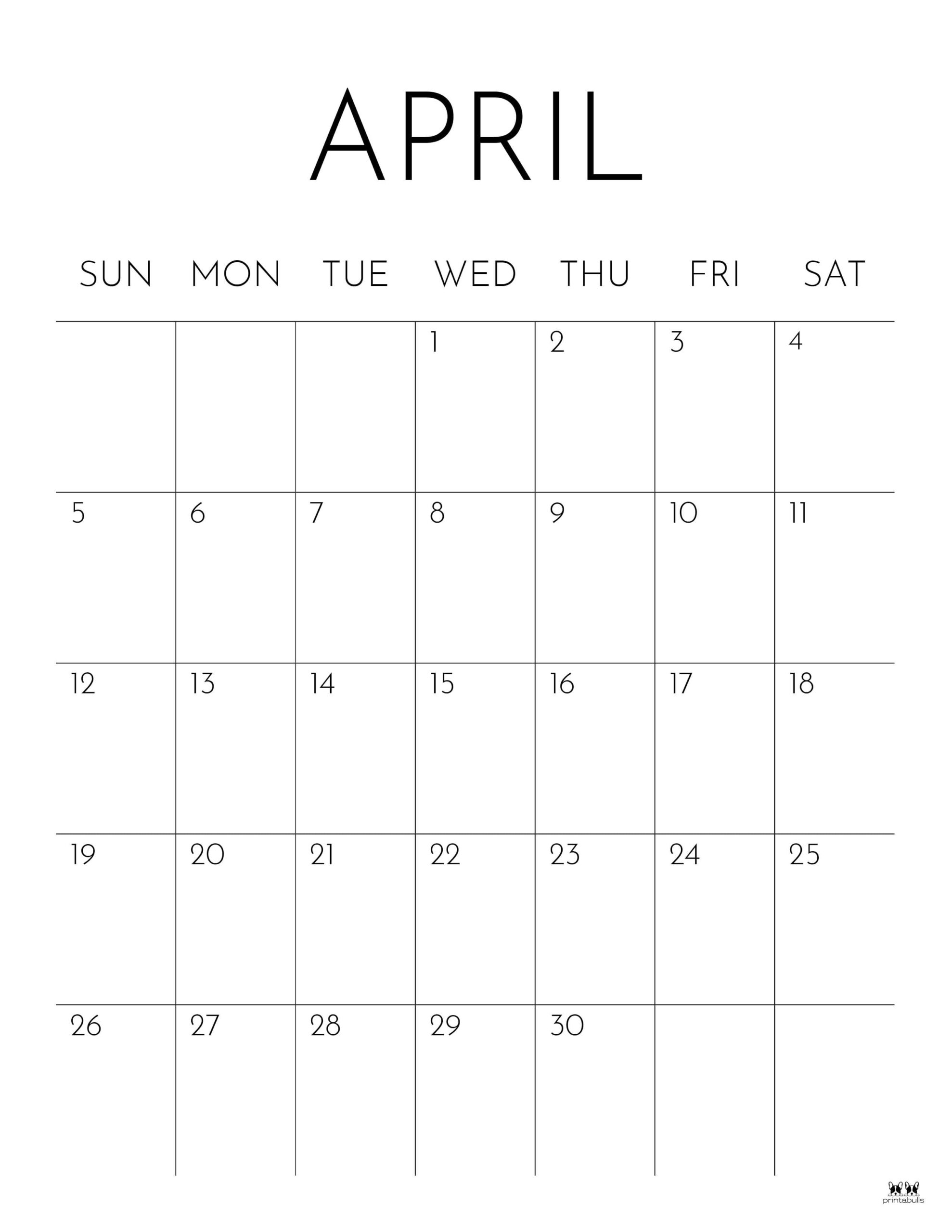 April 2026 Calendars - 123 FREE Printables | Printabulls
