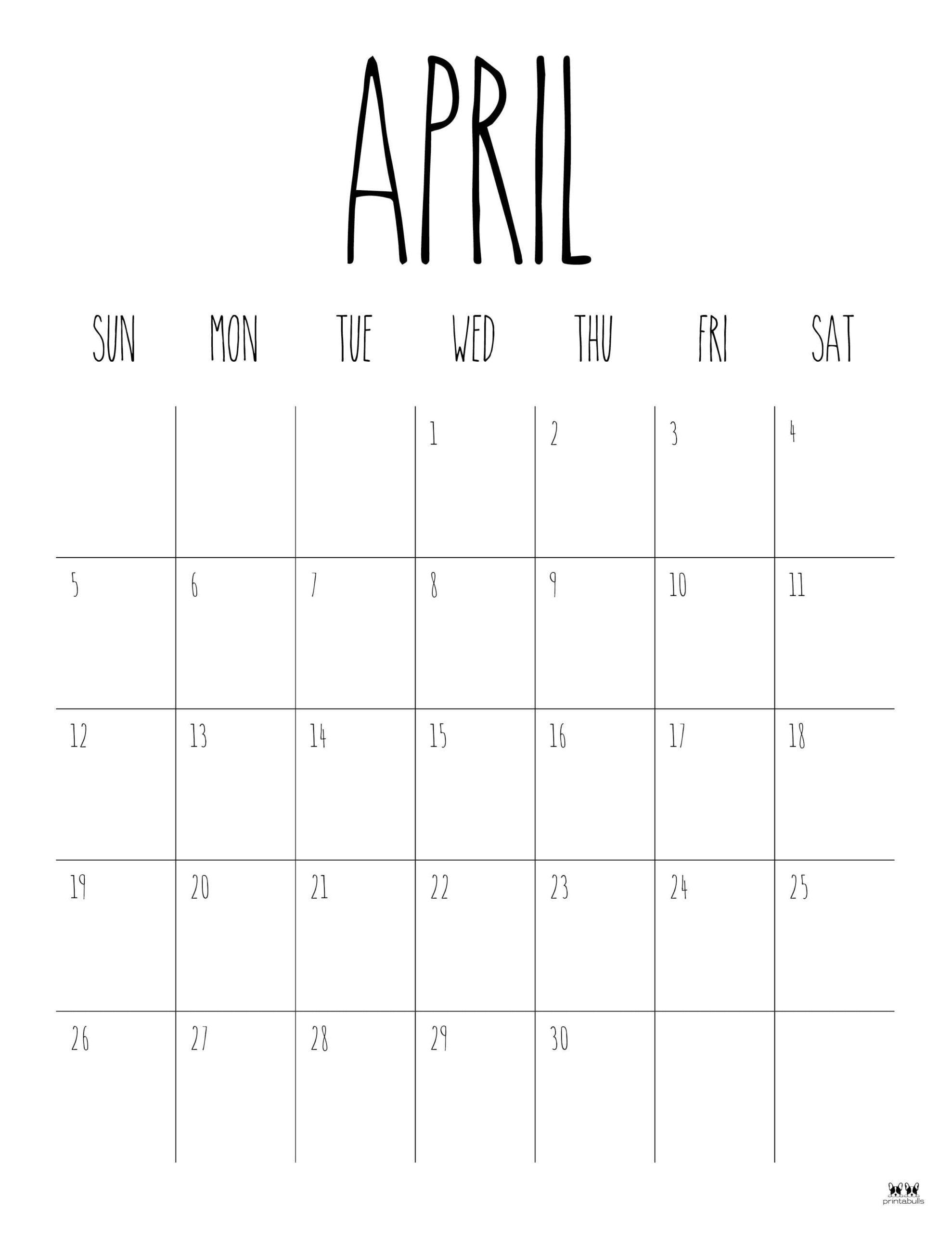 April 2026 Calendars - 123 FREE Printables - PrintaBulk