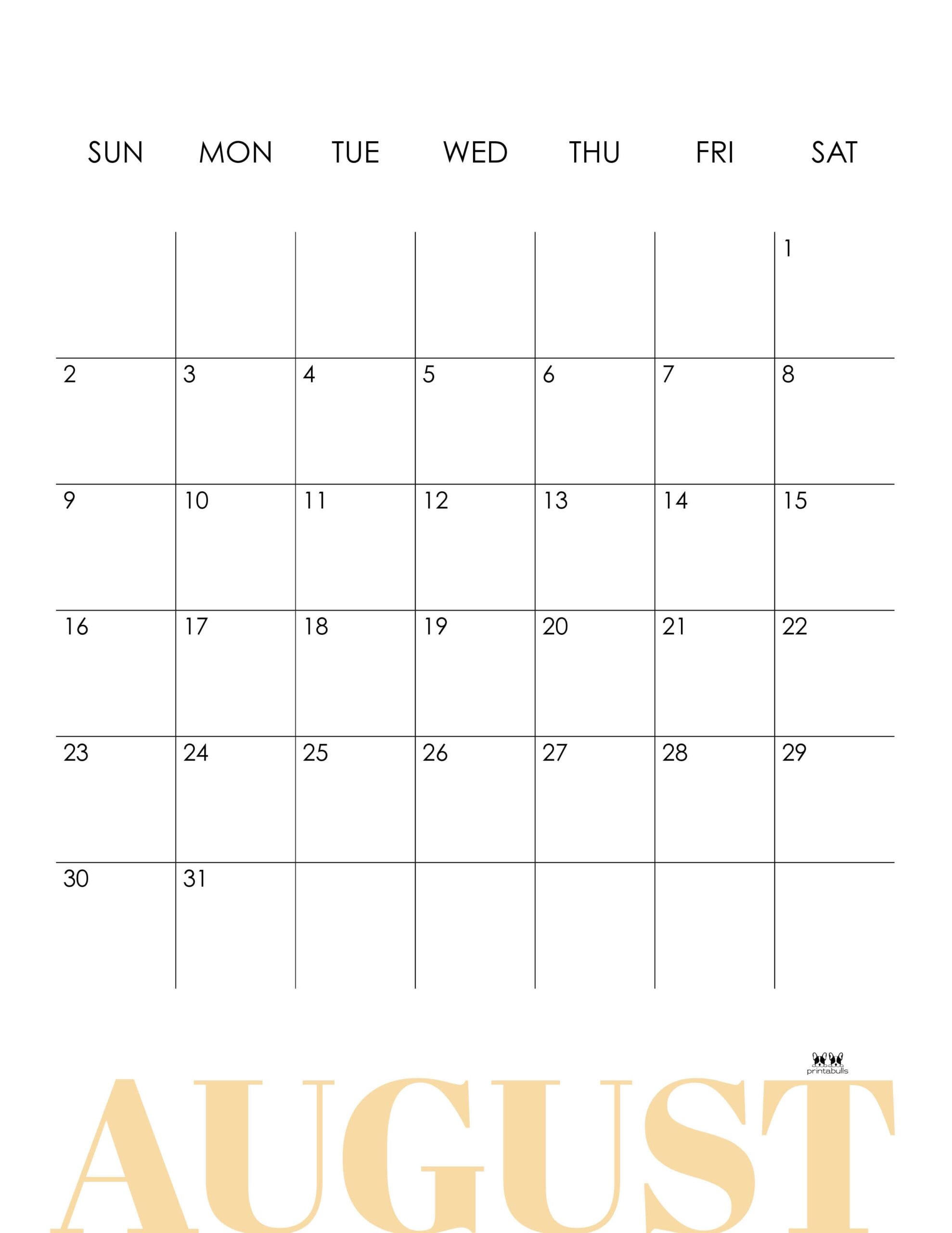 August 2026 Calendars - 150 FREE Printables | Printabulls