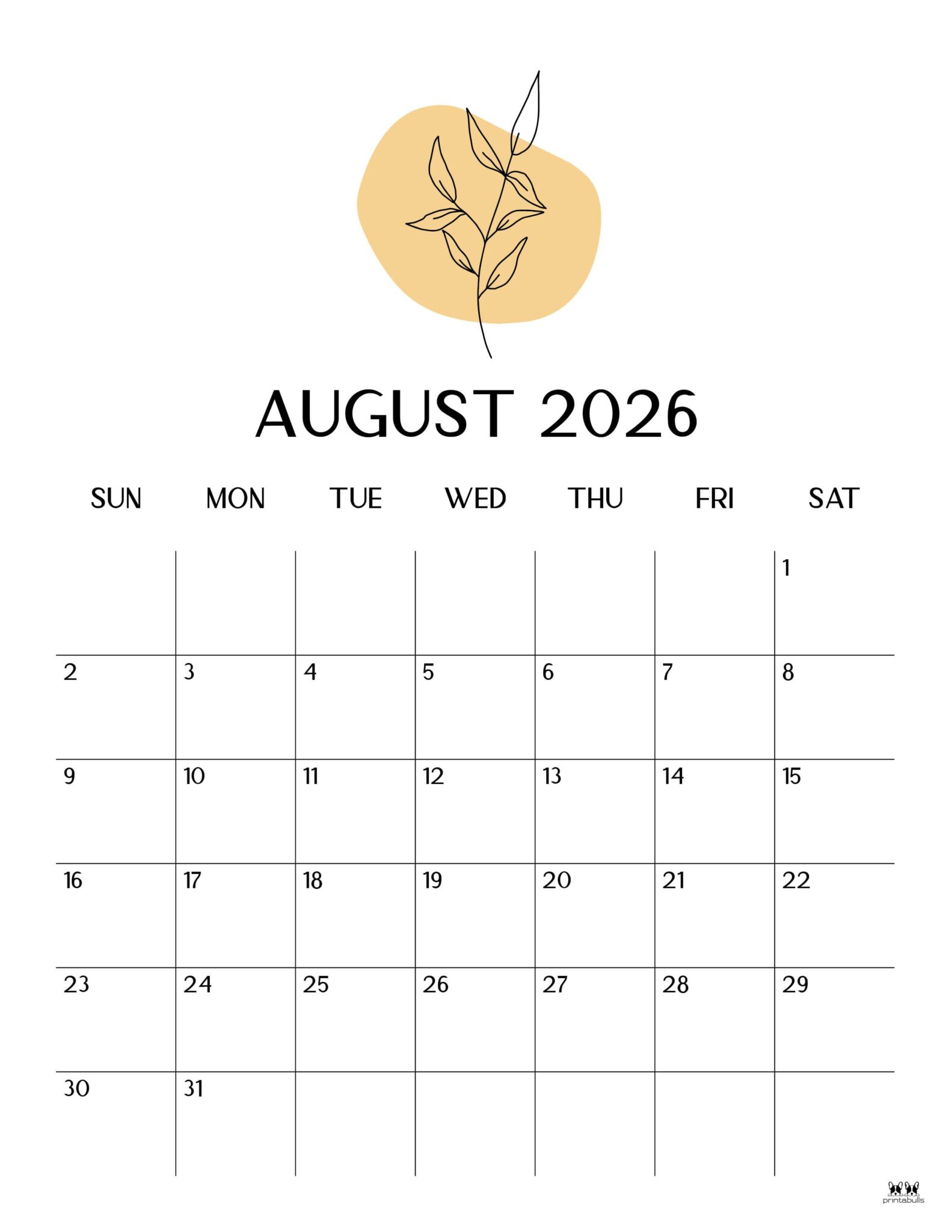 August 2026 Calendars - 123 FREE Printables | Printabulls