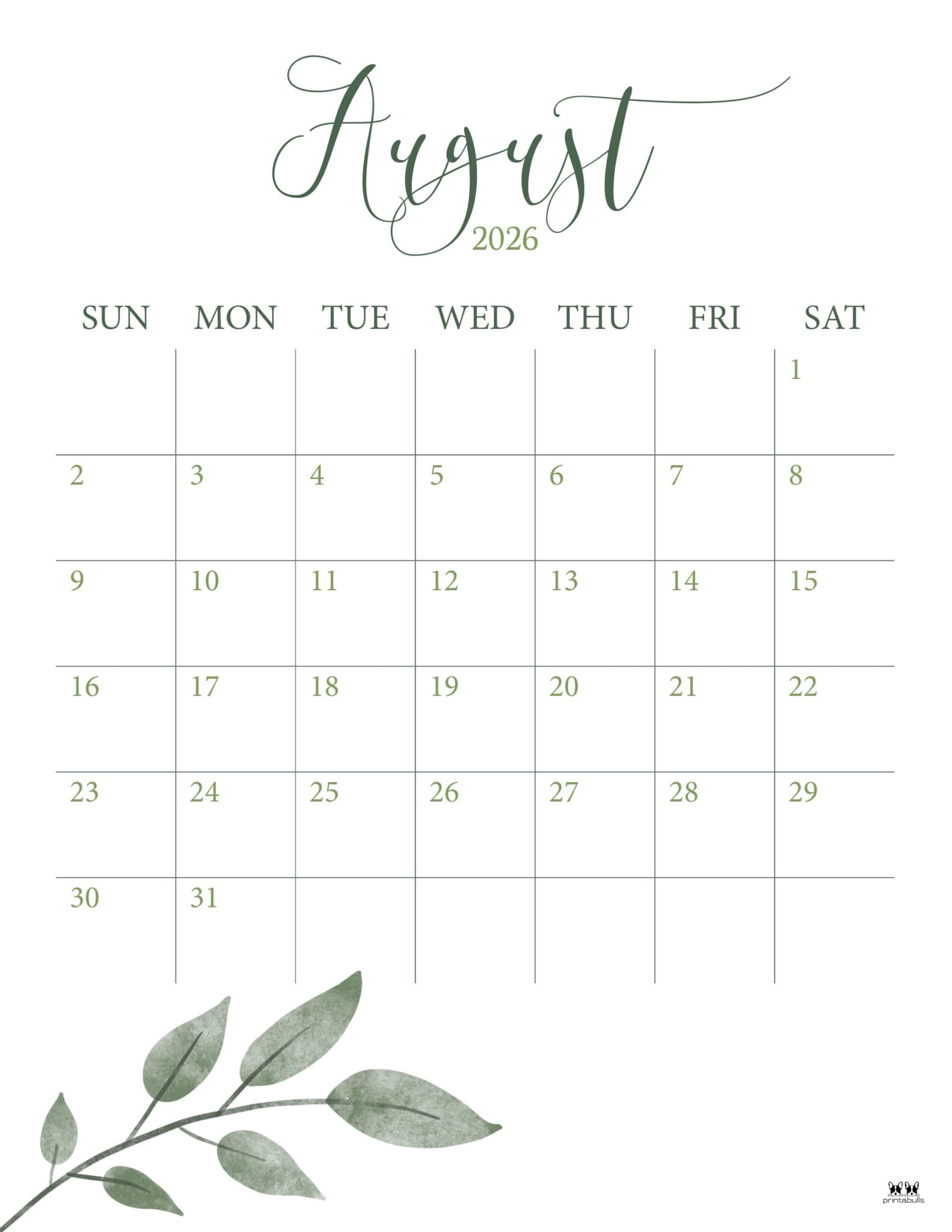 August 2026 Calendars - 123 FREE Printables | Printabulls