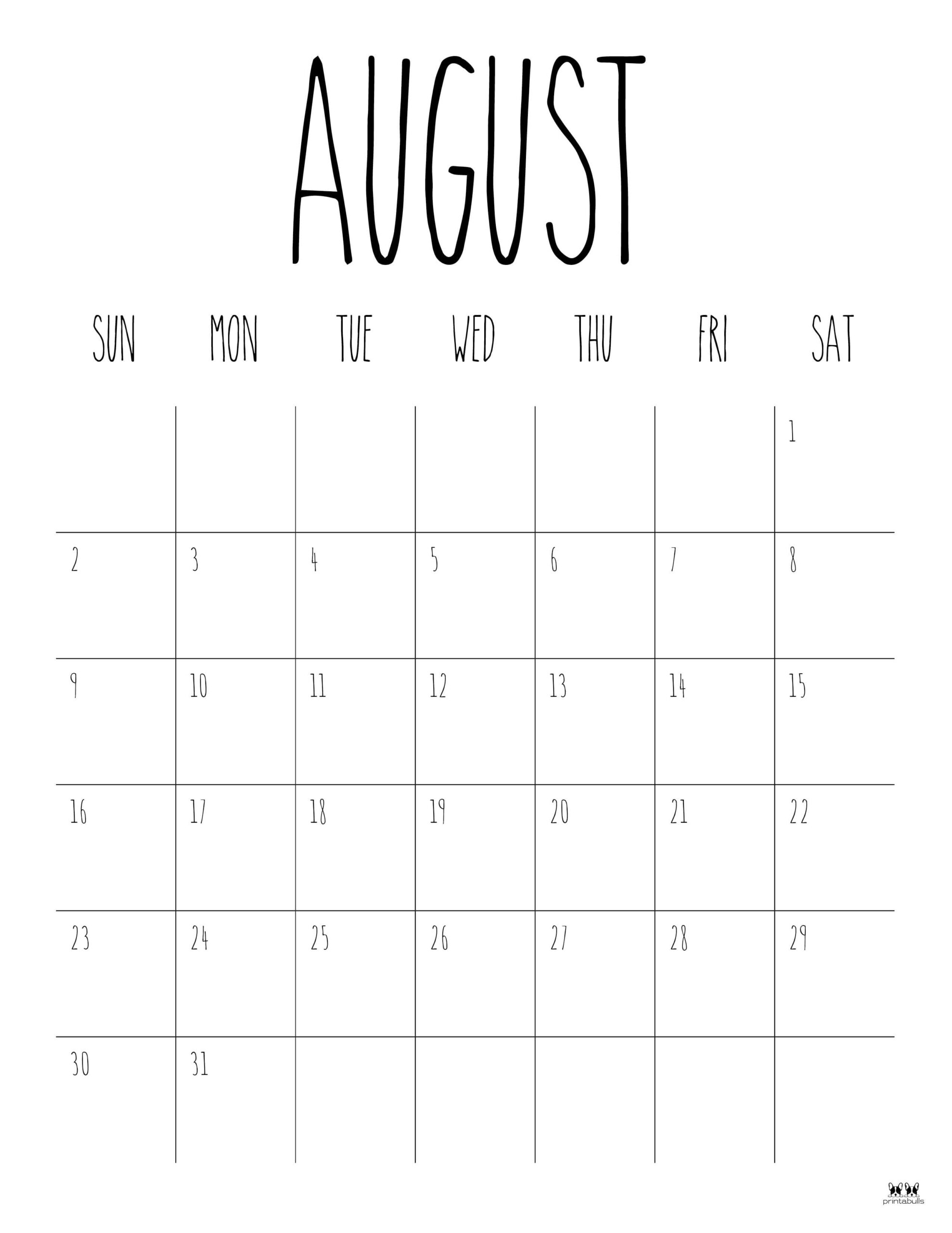 August 2026 Calendars - 150 FREE Printables | Printabulls