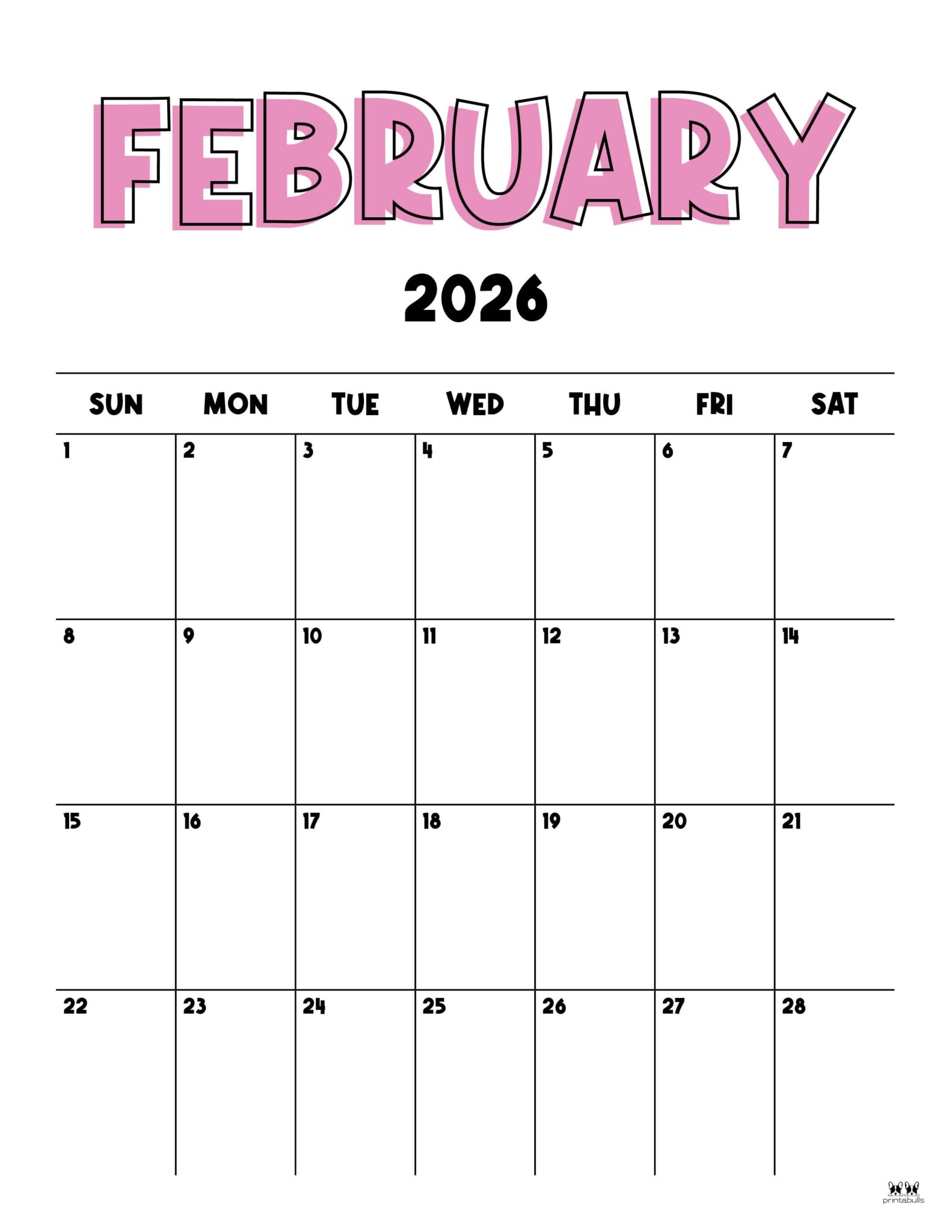 February 2026 Calendars - 123 FREE Printables | Printabulls