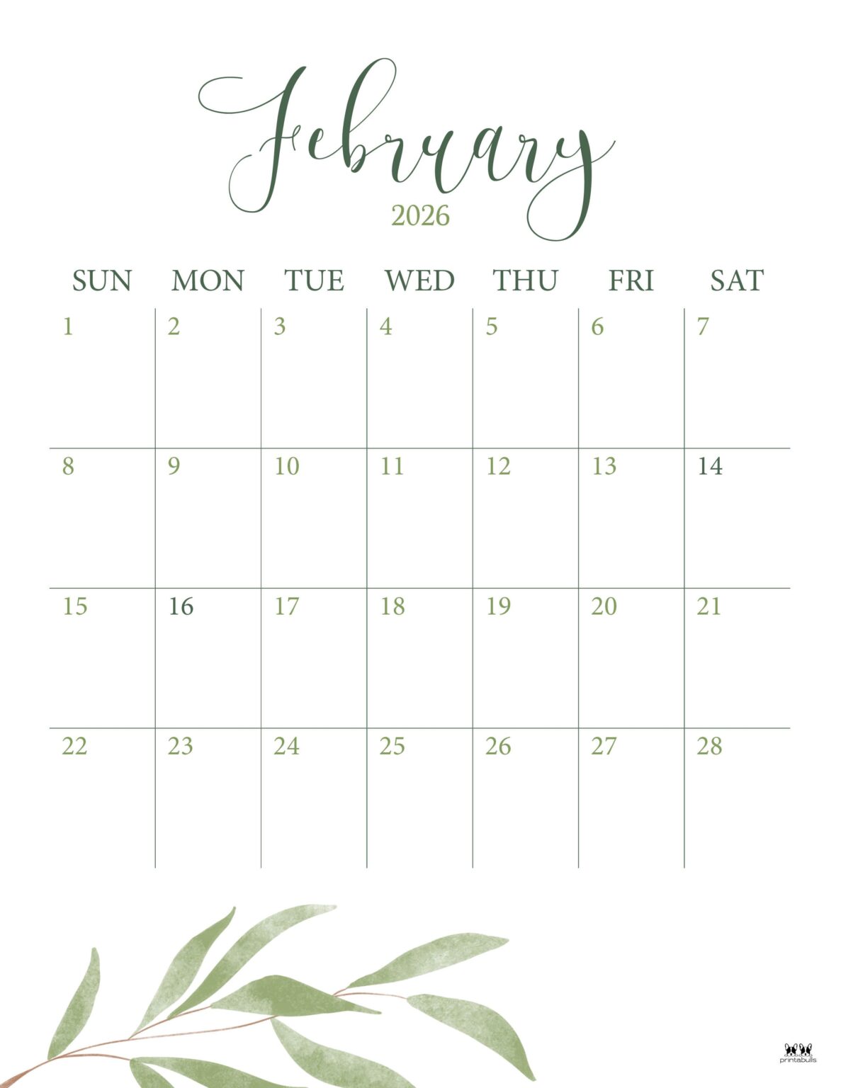 February 2026 Calendars - 123 FREE Printables | Printabulls
