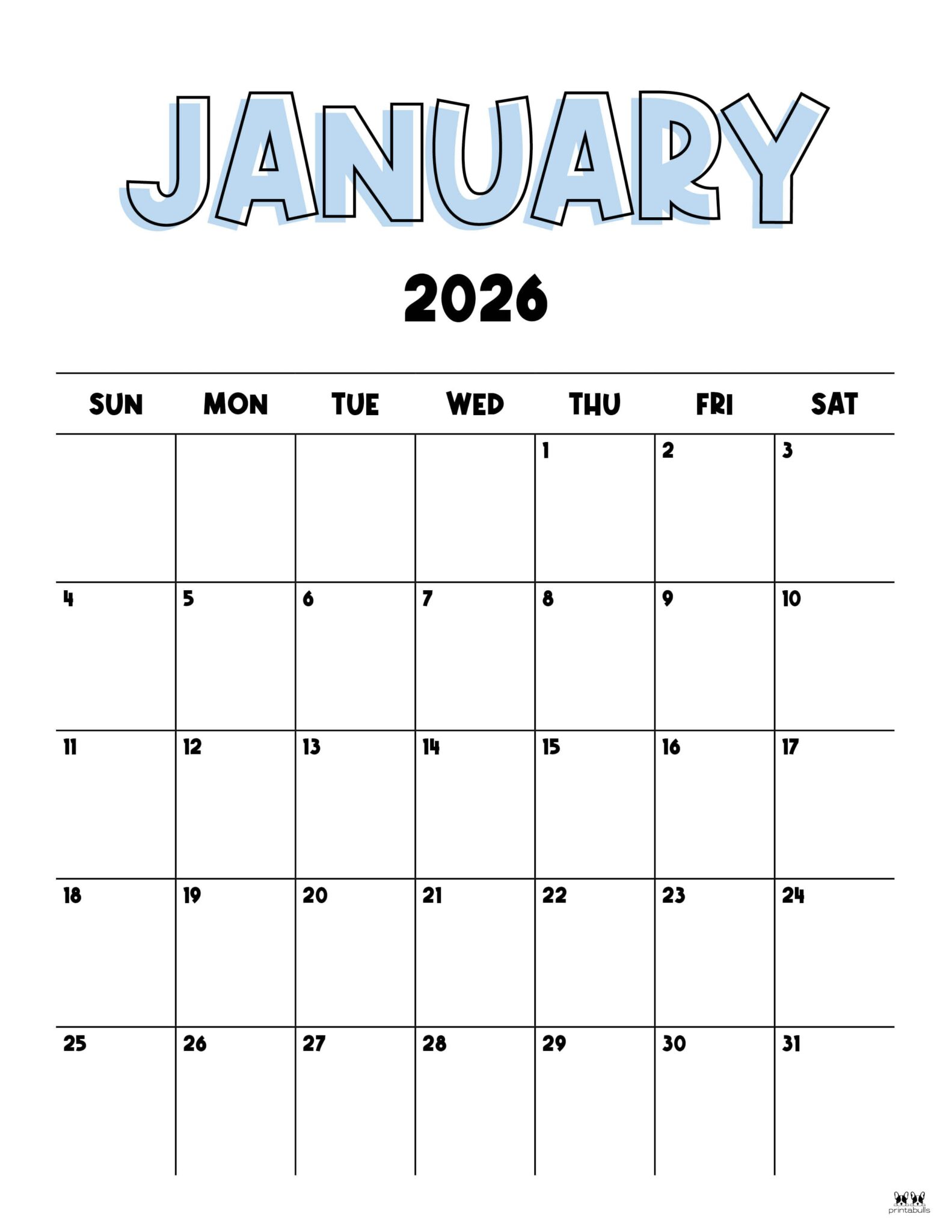 January 2026 Calendars - 123 FREE Printables | Printabulls