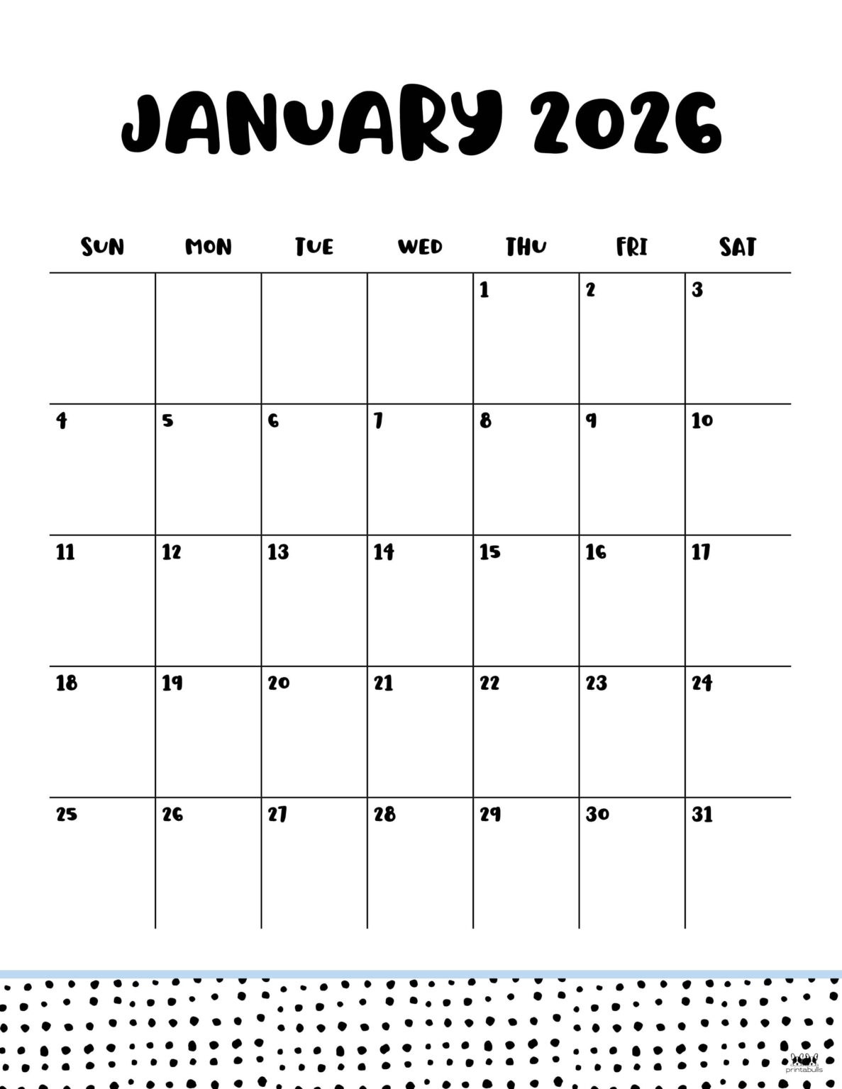 January 2026 Calendars - 123 FREE Printables | Printabulls