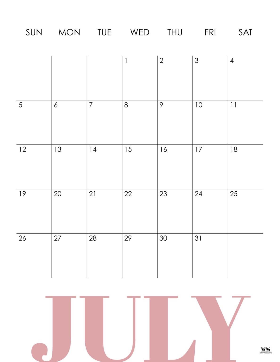 July 2026 Calendars - 150 FREE Printables | Printabulls