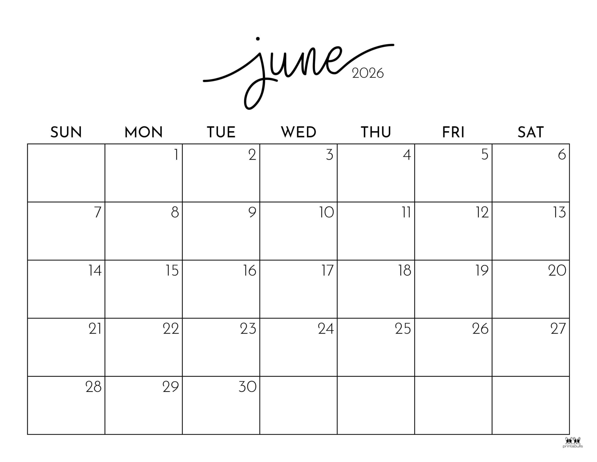 June 2026 Calendars - 123 FREE Printables | Printabulls