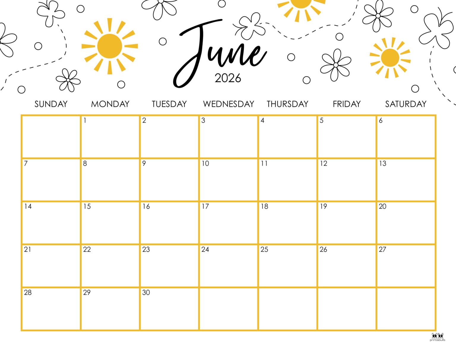 June 2026 Calendars - 150 FREE Printables | Printabulls