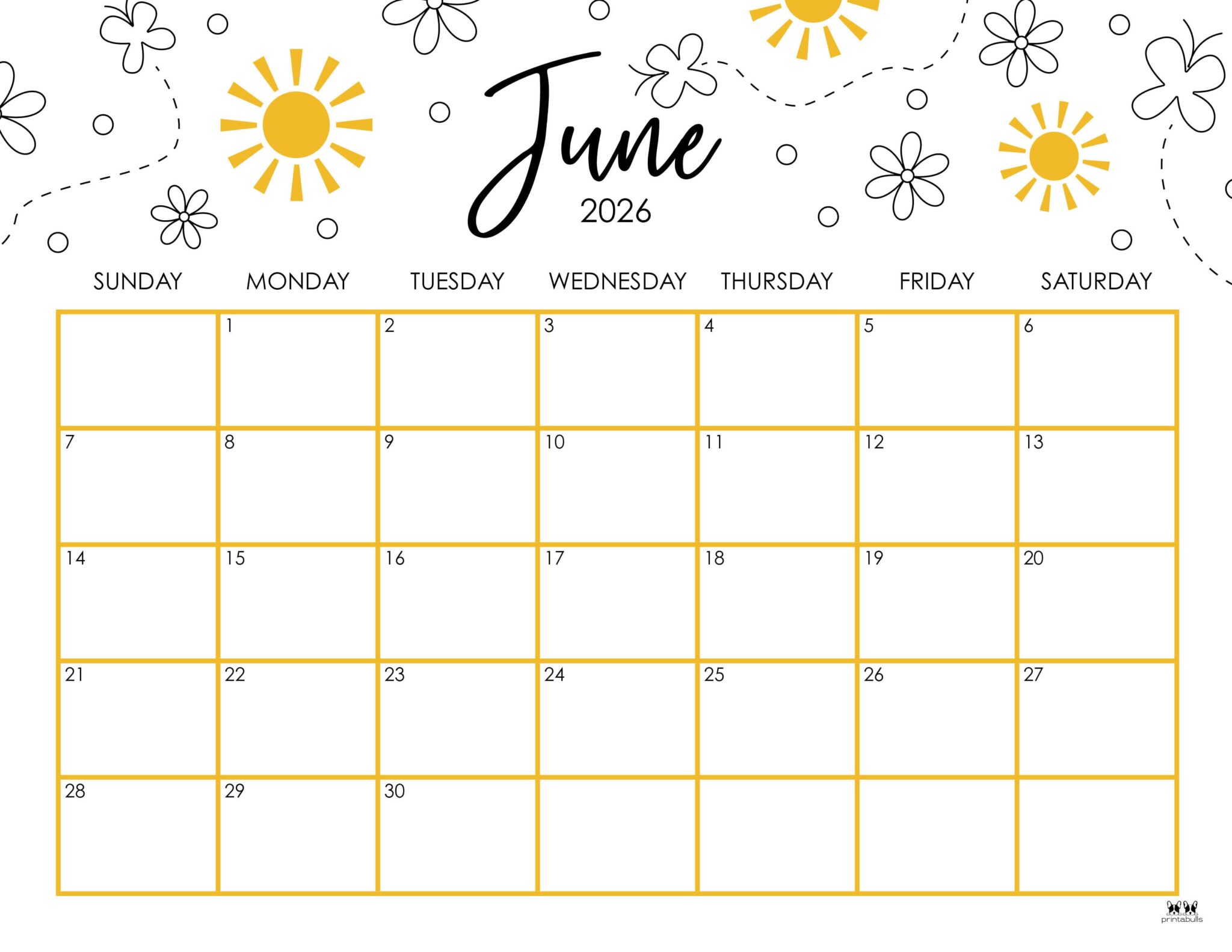 June 2026 Calendars 150 Free Printables Printabulls