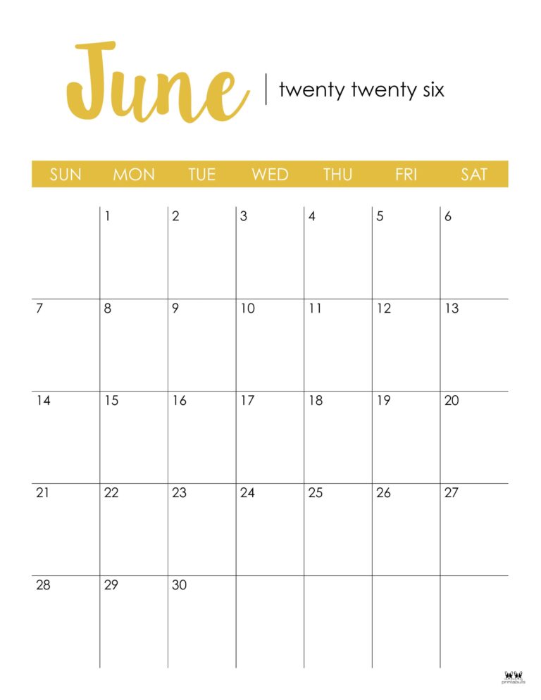June 2026 Calendars - 150 FREE Printables | Printabulls
