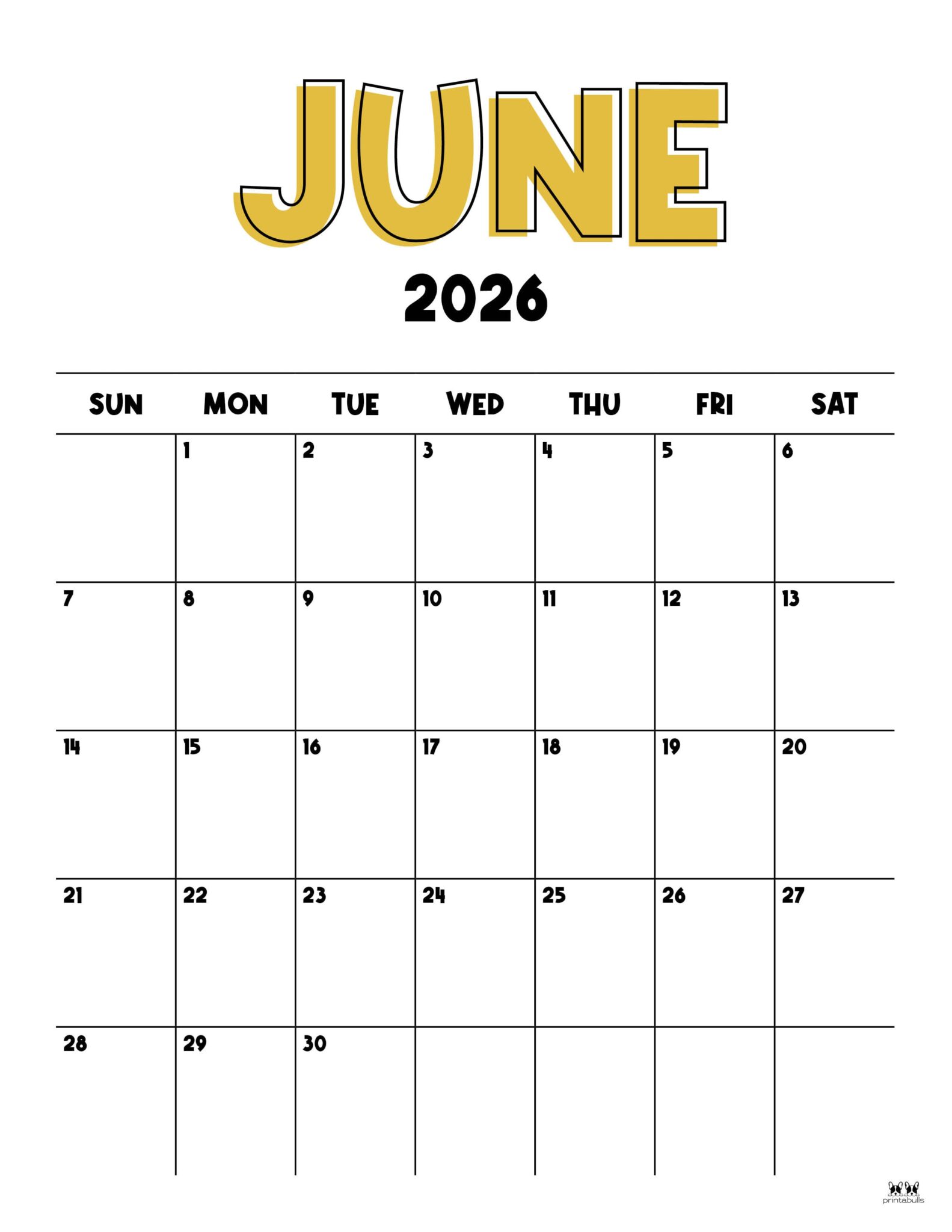 June 2026 Calendars - 123 FREE Printables | Printabulls