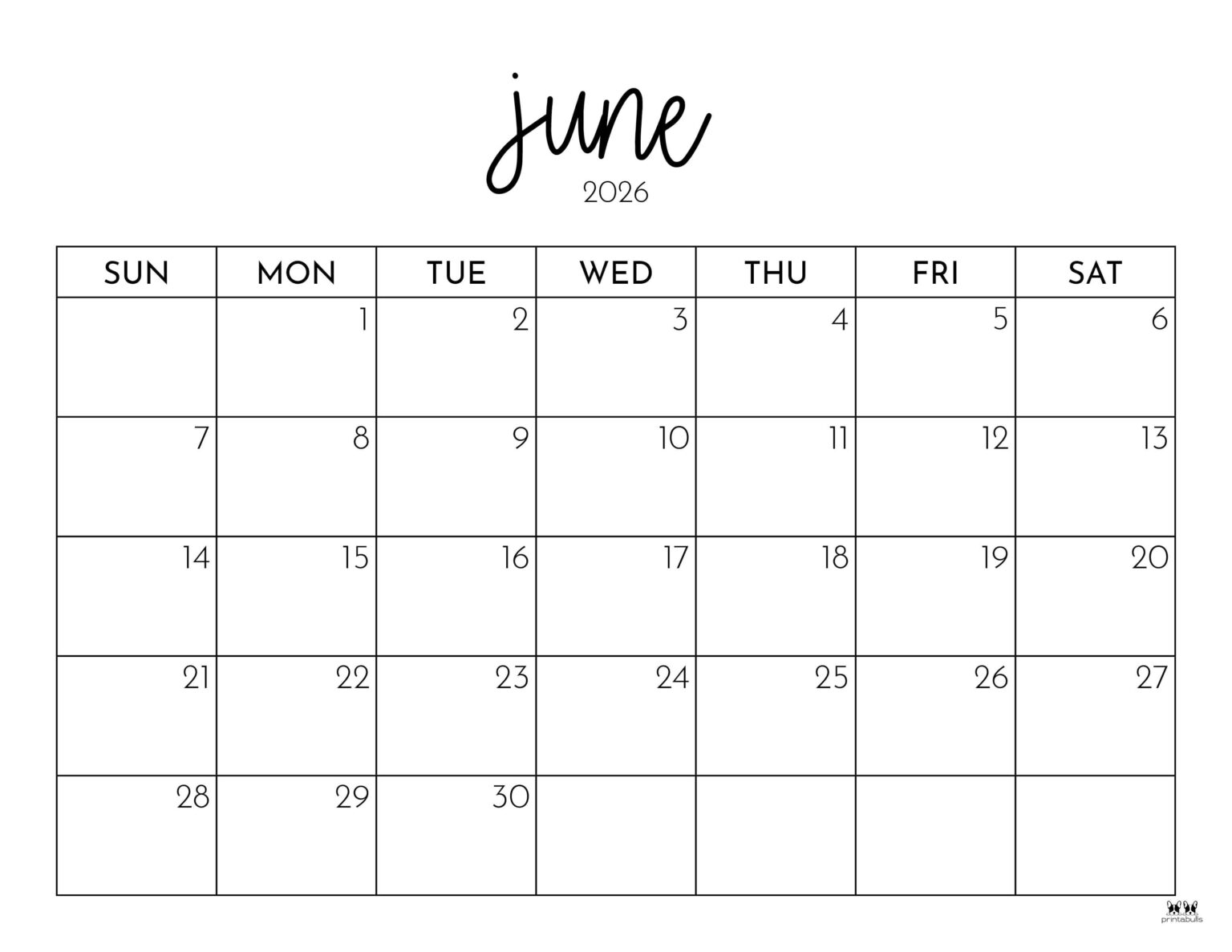June 2026 Calendars - 123 FREE Printables | Printabulls