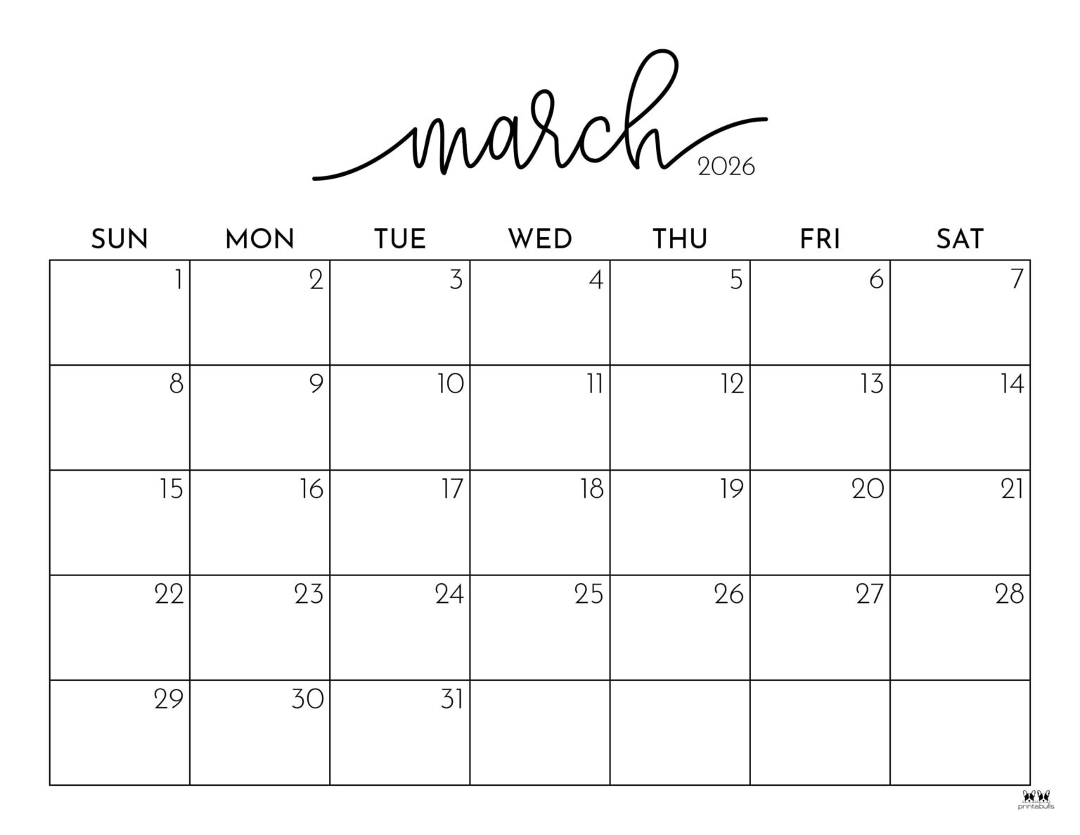 March 2026 Calendars - 150 FREE Printables | Printabulls