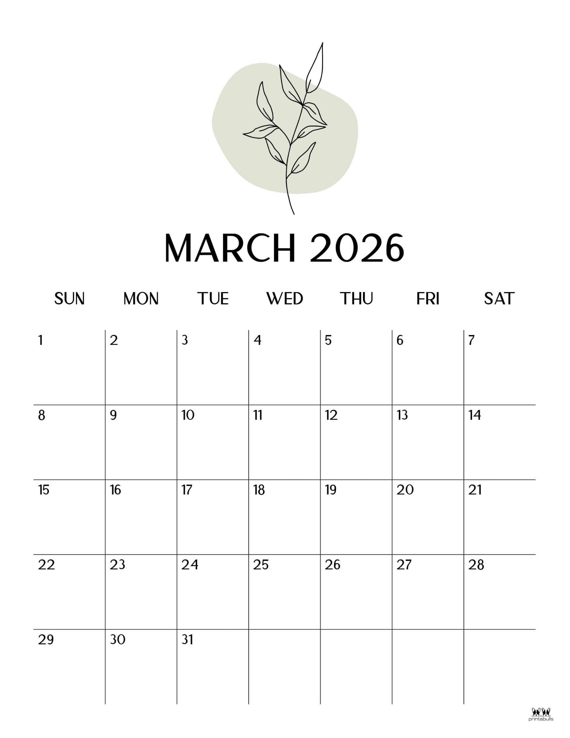 March 2026 Calendars - 123 FREE Printables | Printabulls