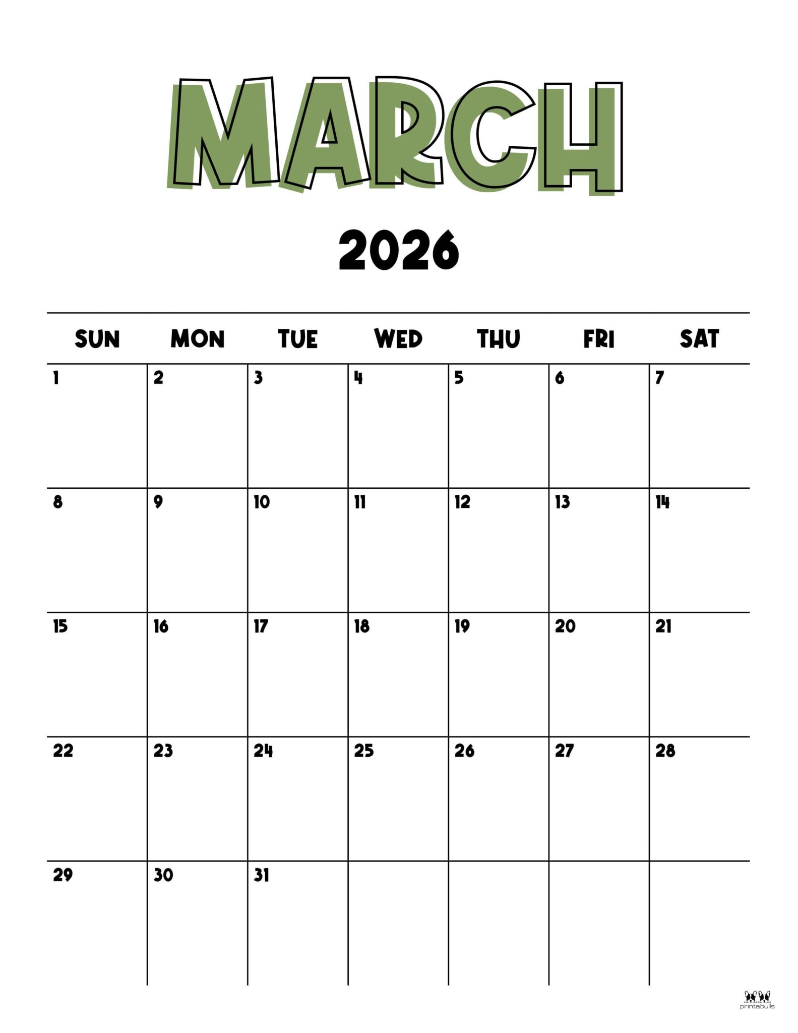 March 2026 Calendars - 123 FREE Printables | Printabulls