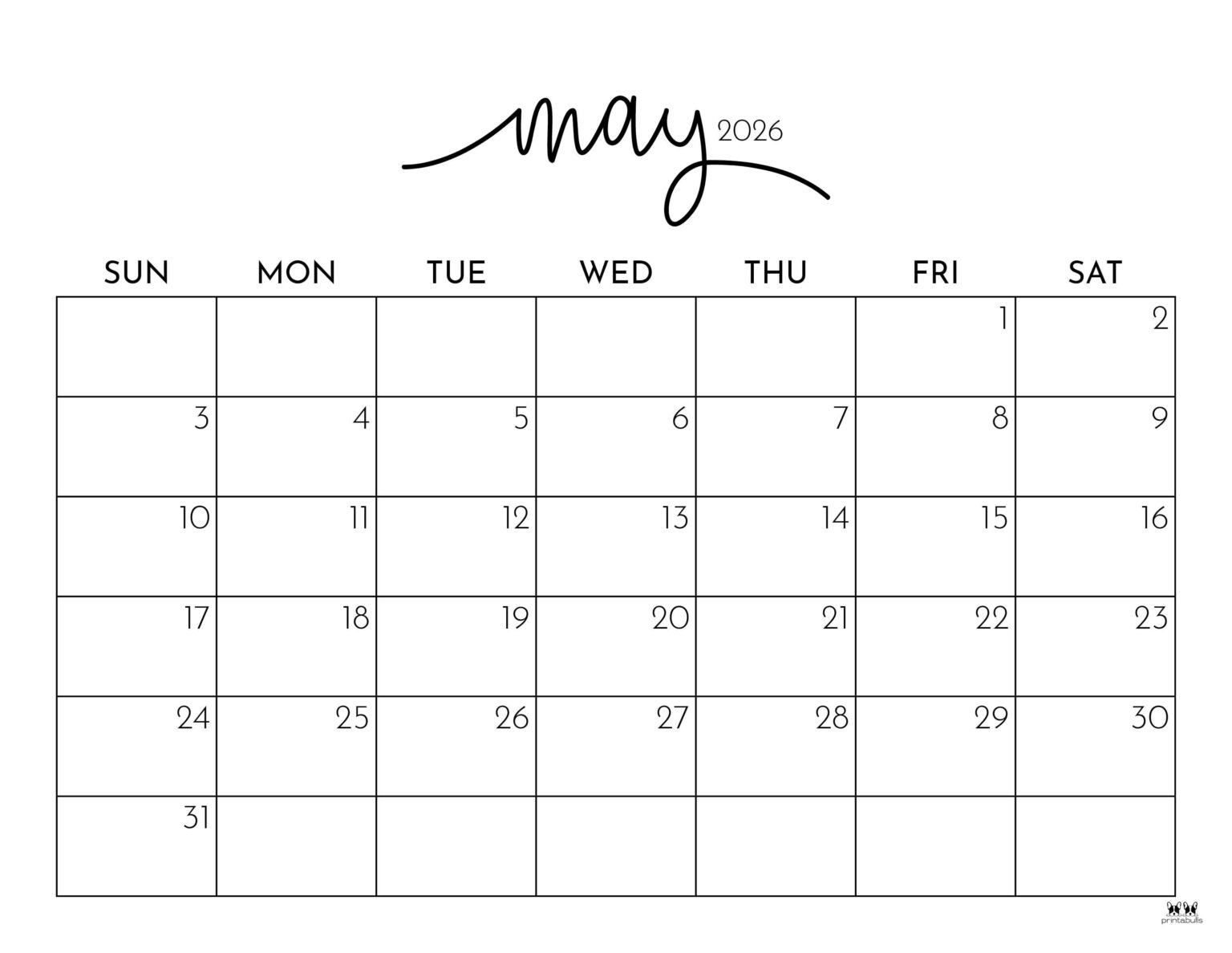 May 2026 Calendars - 123 FREE Printables | Printabulls